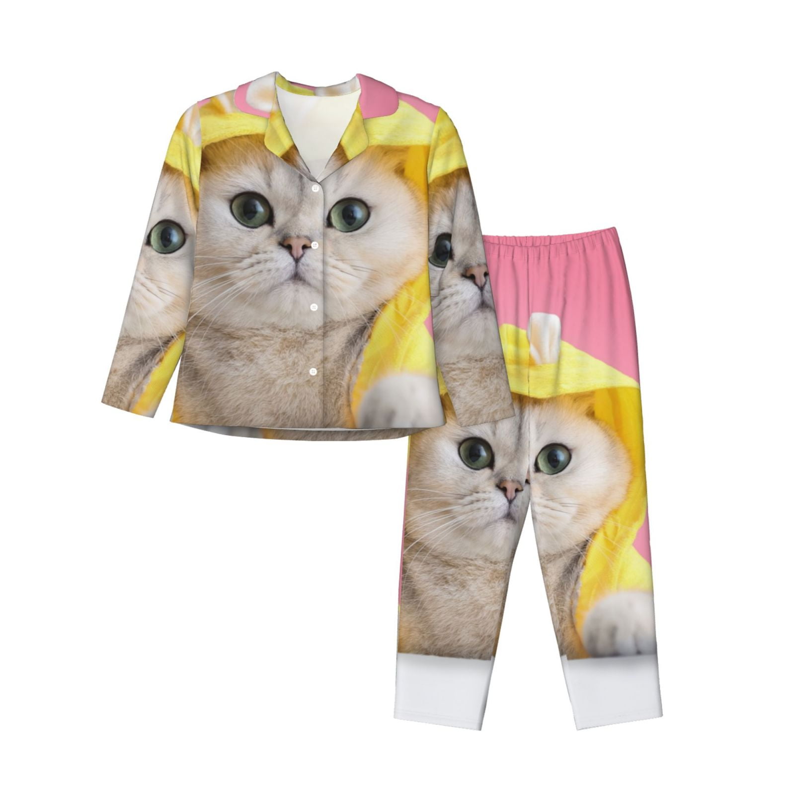 Rateoe A Funny Cat Pattern Womens Pajamas Set Long Sleeve Sleepwear ...