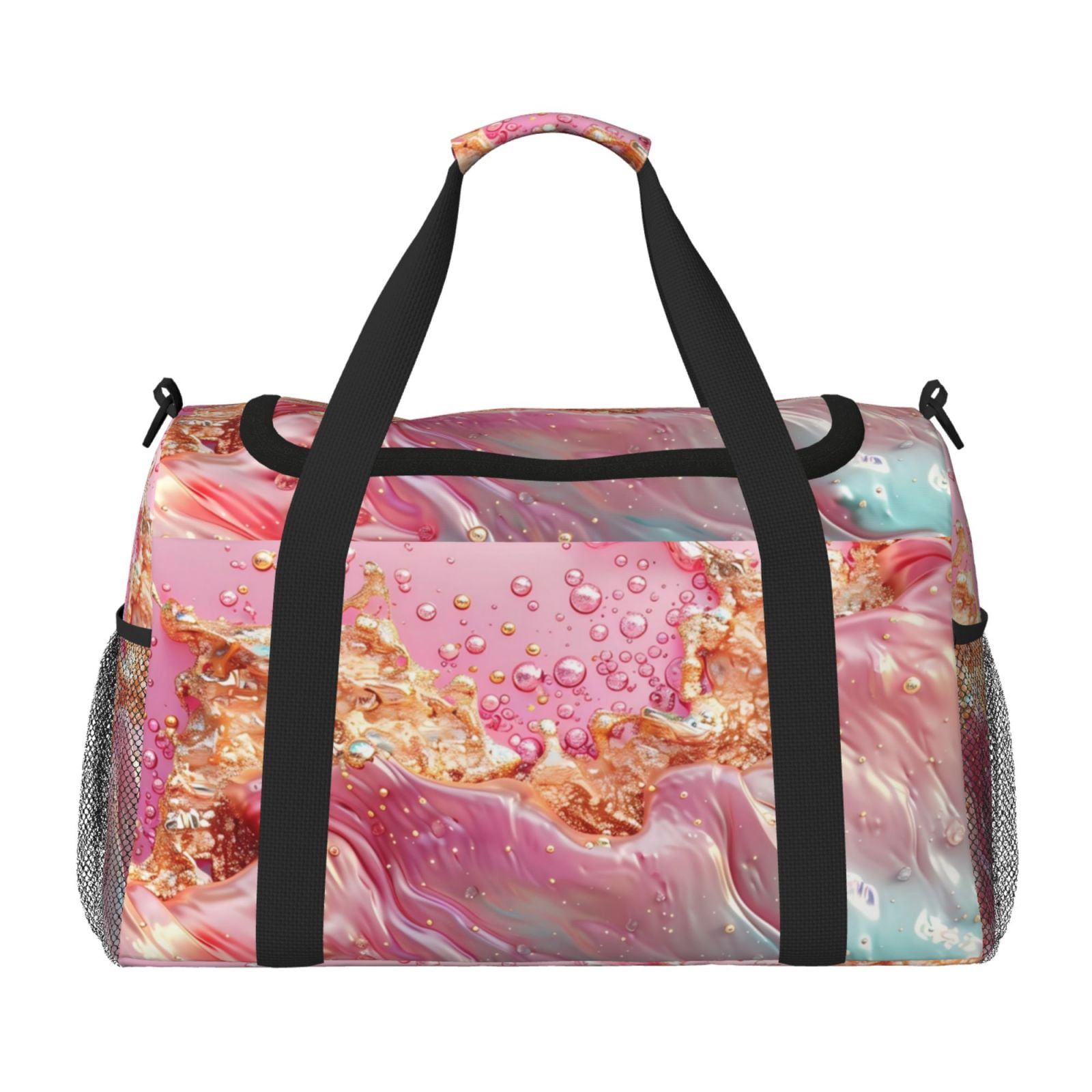 Rateoe Abstract Pink Gold Splash Pattern Gym Bag for Women, Duffle Bag ...