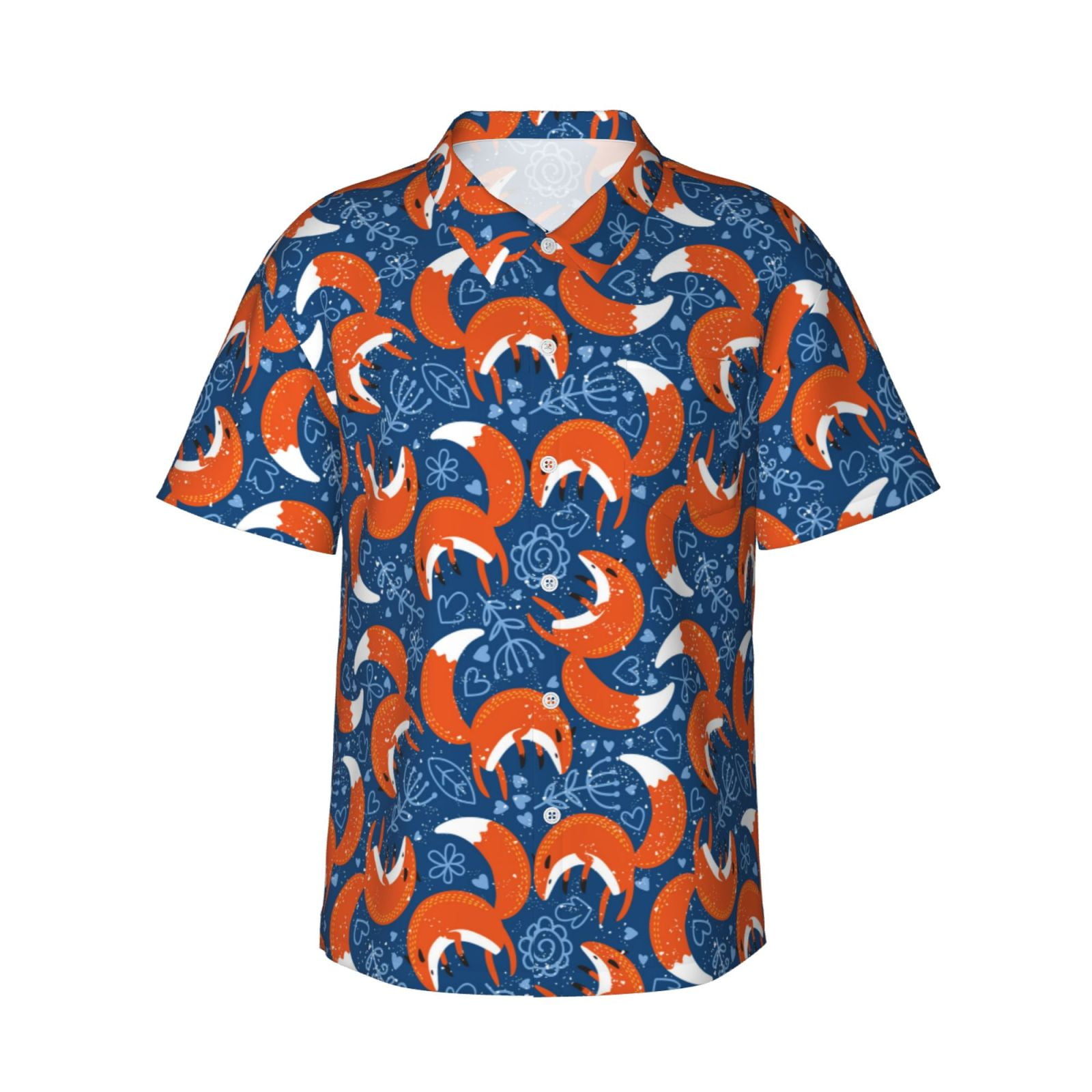Rateoe Abstract Vintage Fox and Plants Pattern Men’s Hawaiian Shirt ...