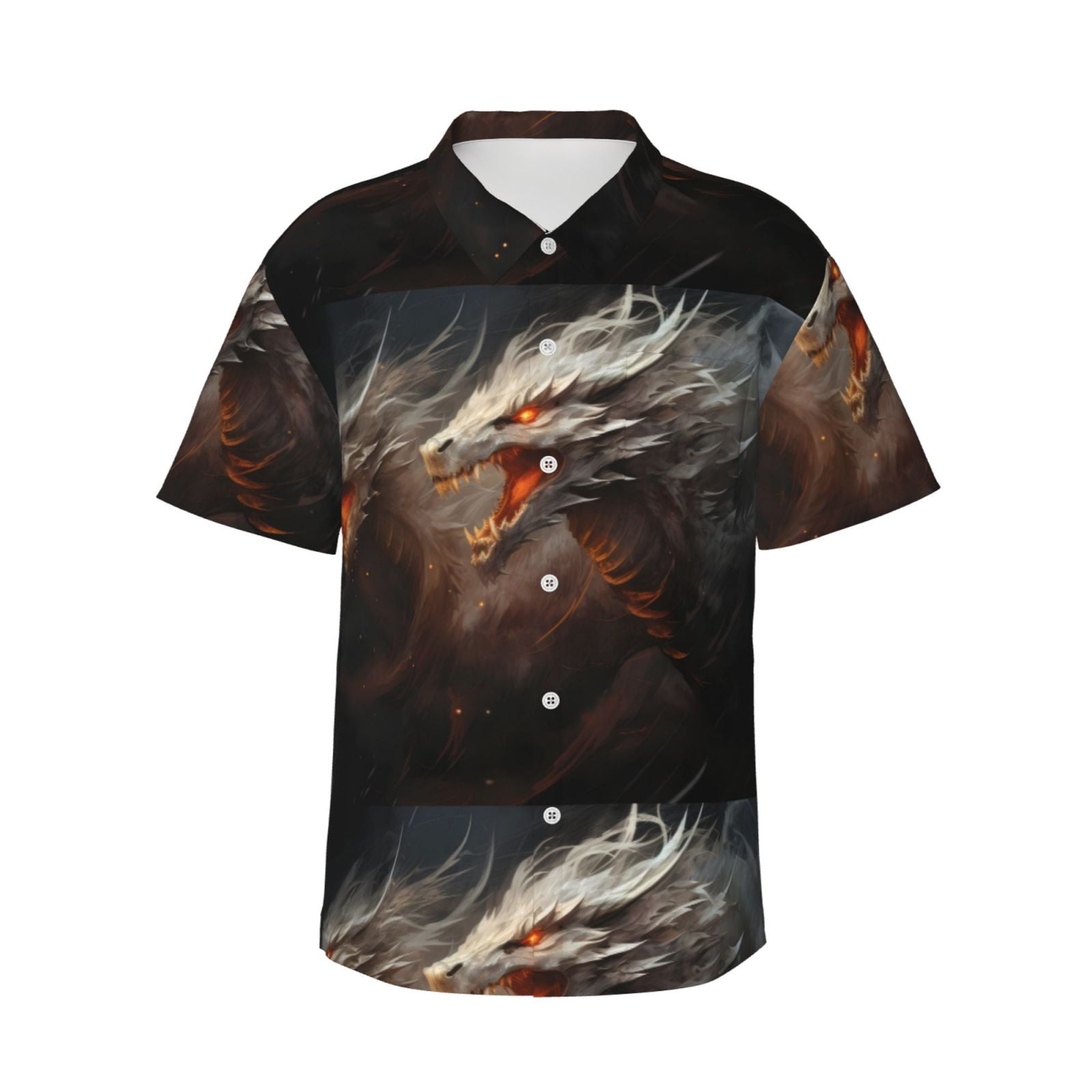 Rateoe Abstract White Dragon Pattern Men’s Hawaiian Shirt – Short ...