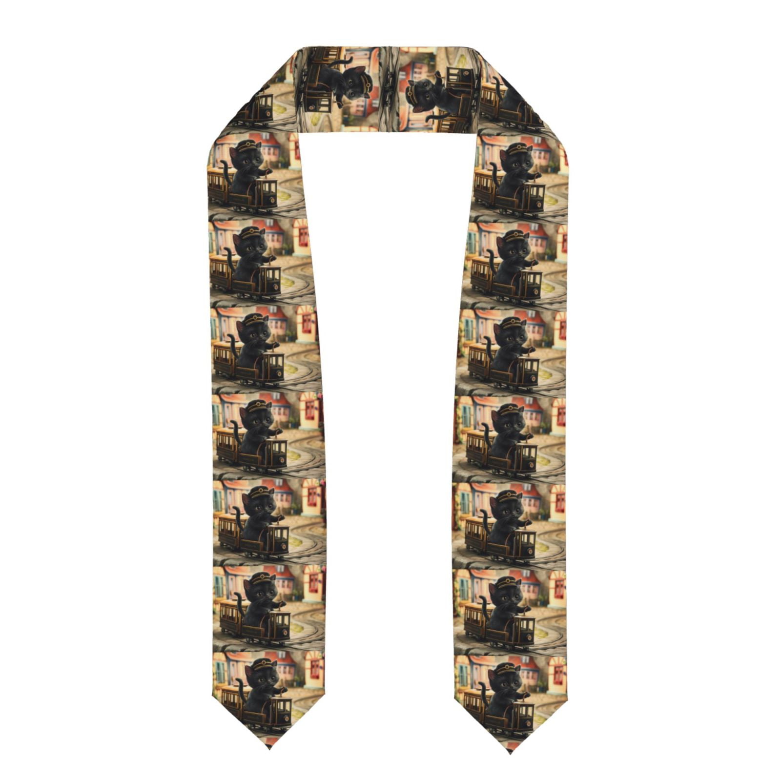 Rateoe Adorable Kitten On Mini Train Pattern Graduation Shawl Stole ...