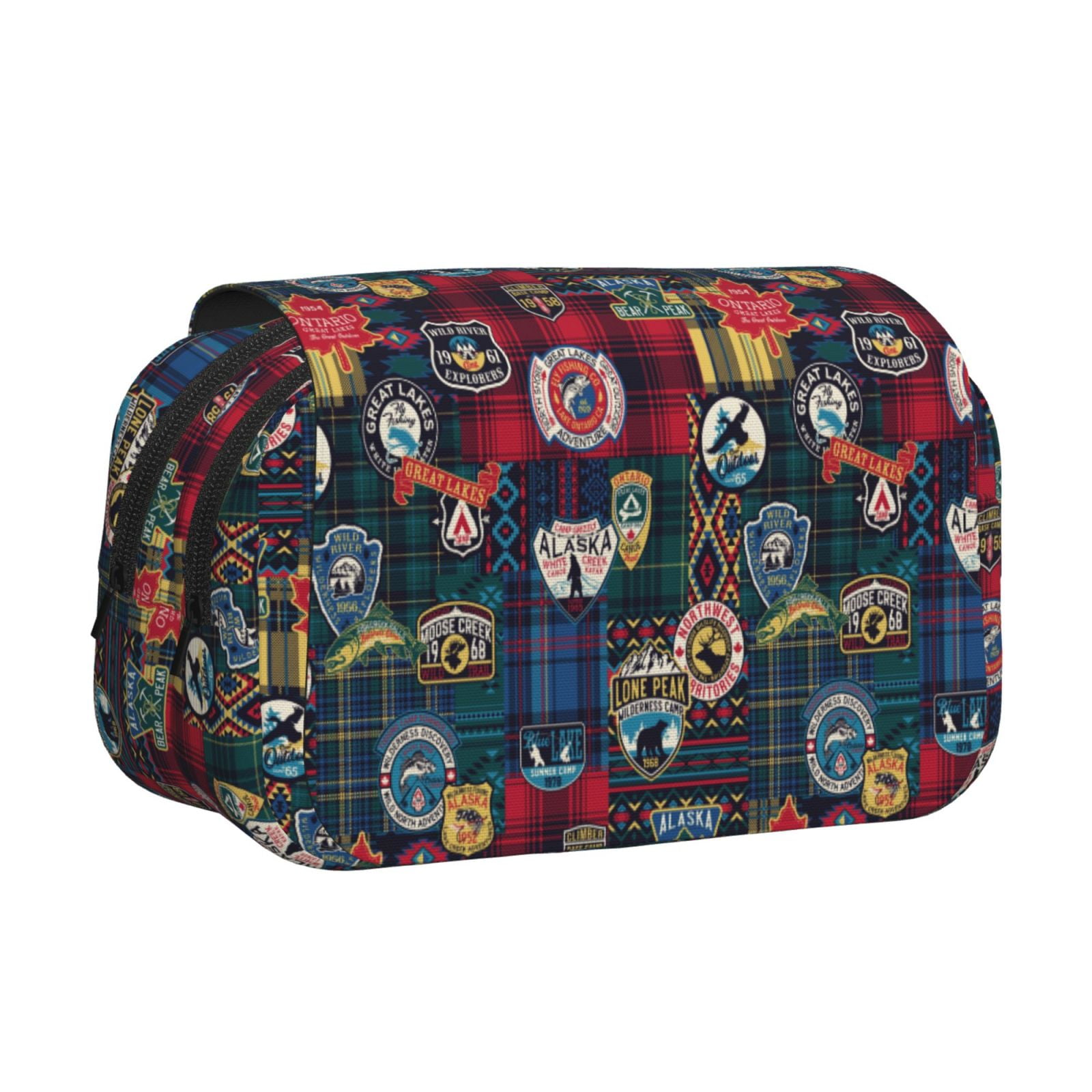 Rateoe Adventure Camping Badge Pattern Double Clamshell Pen Case ...