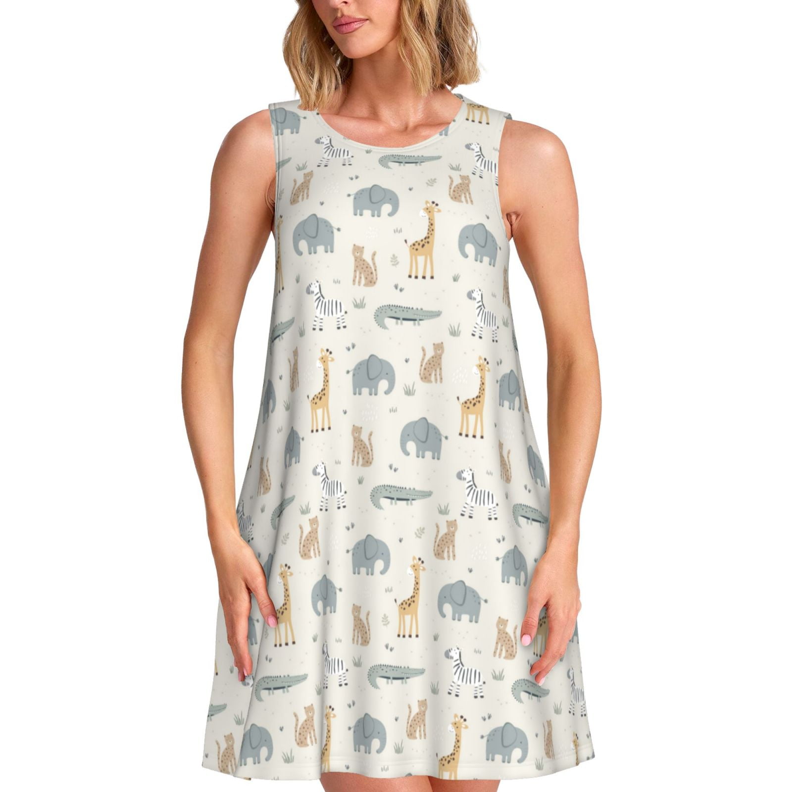 Rateoe African Animals Pattern Women’s Sleeveless Dress,Casual Summer ...