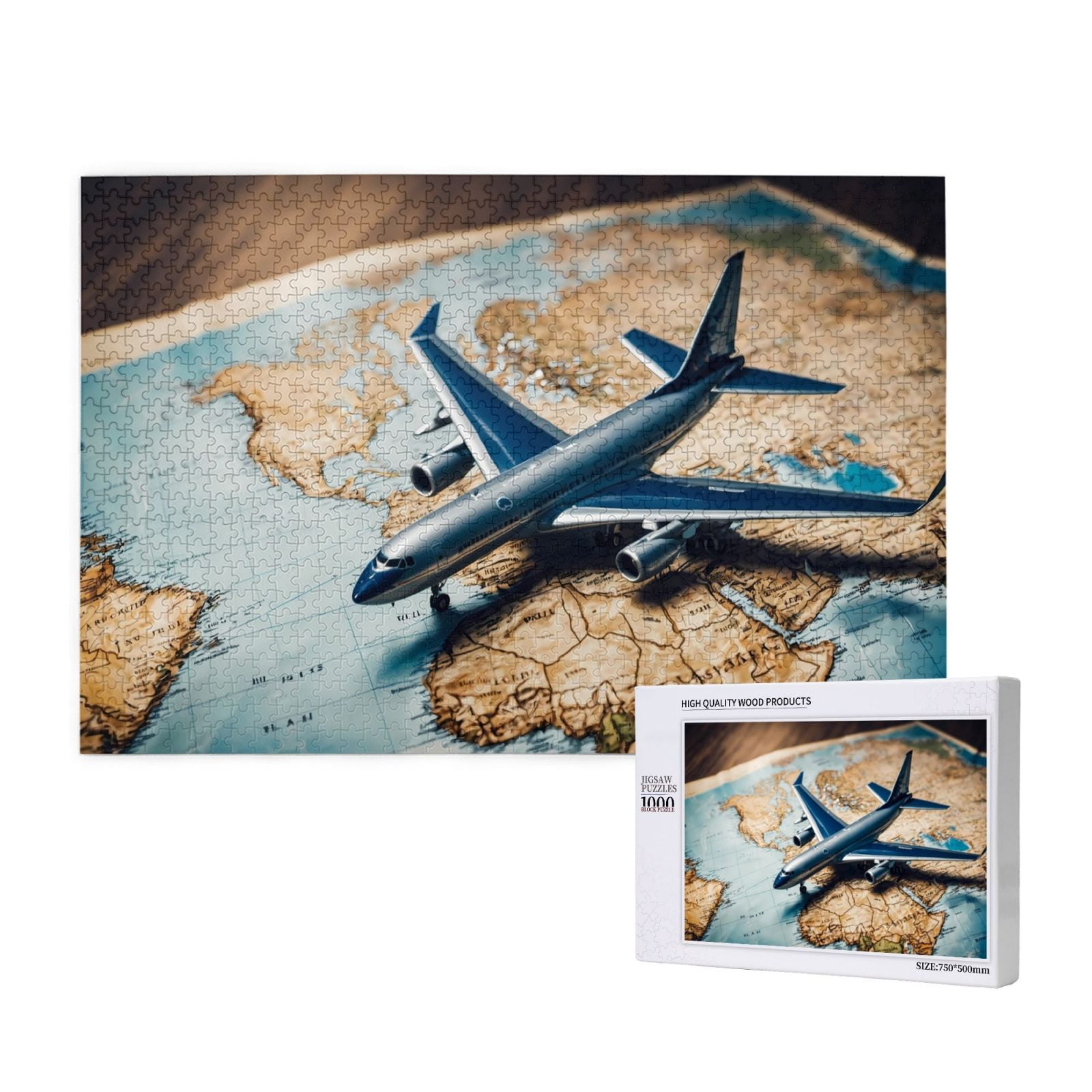 Rateoe Airplane World Map Adventure Pattern Wooden Picture Puzzle ,1000 ...