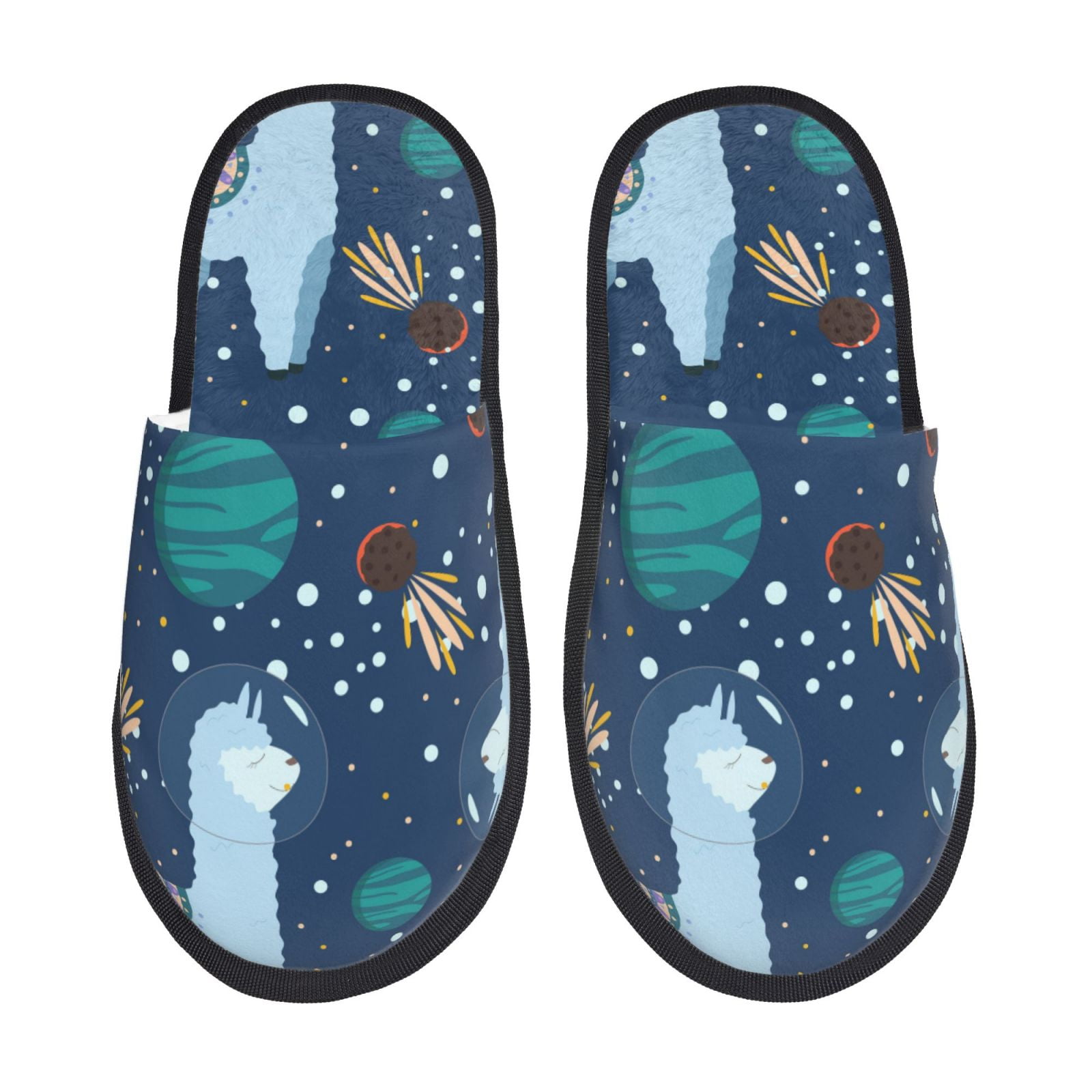 Rateoe Alpaca Astronaut in Space Pattern Fuzzy Slippers Fuzzy Soft ...