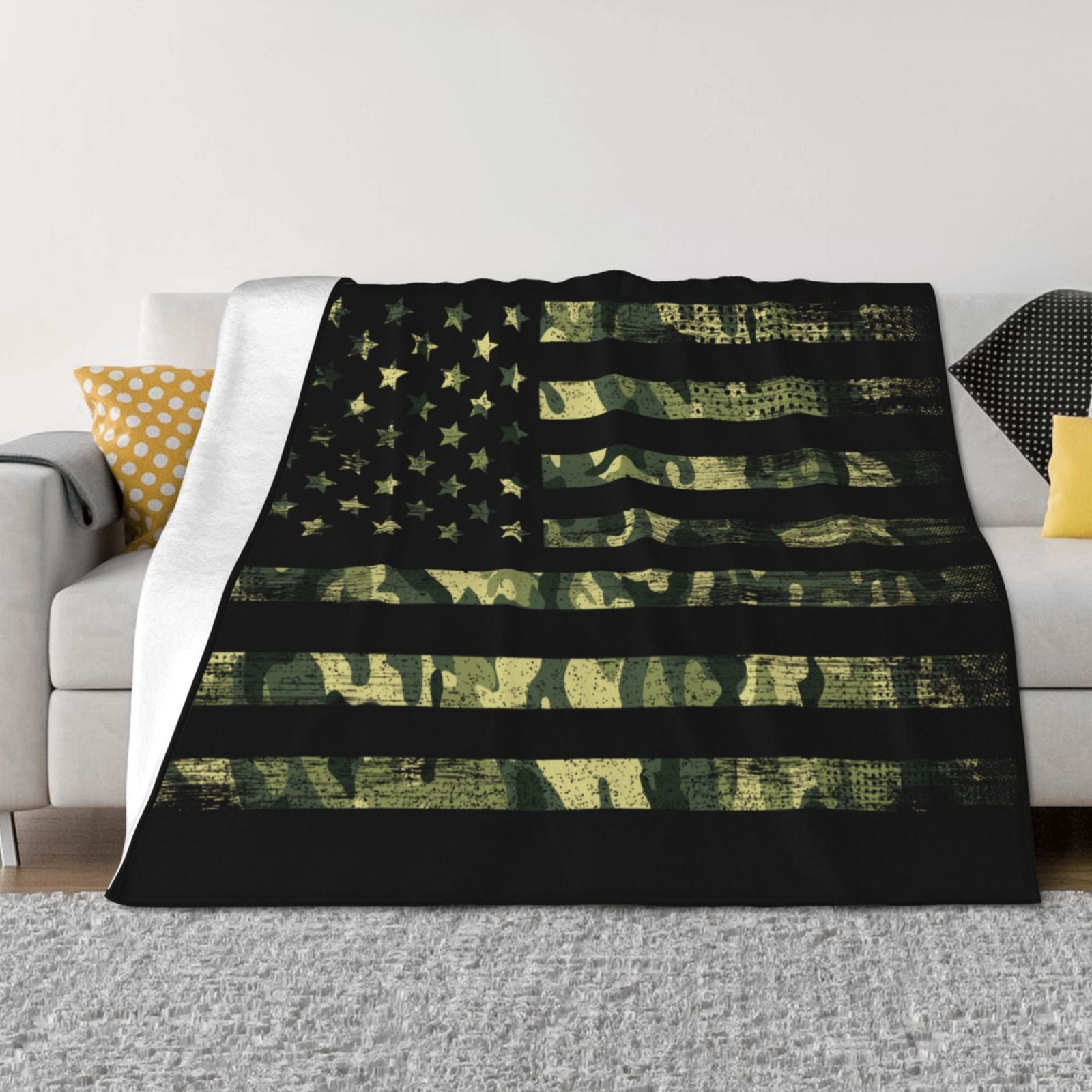 Rateoe American Flag Camo Pattern Flannel Throw Blanket, Ultra-soft ...