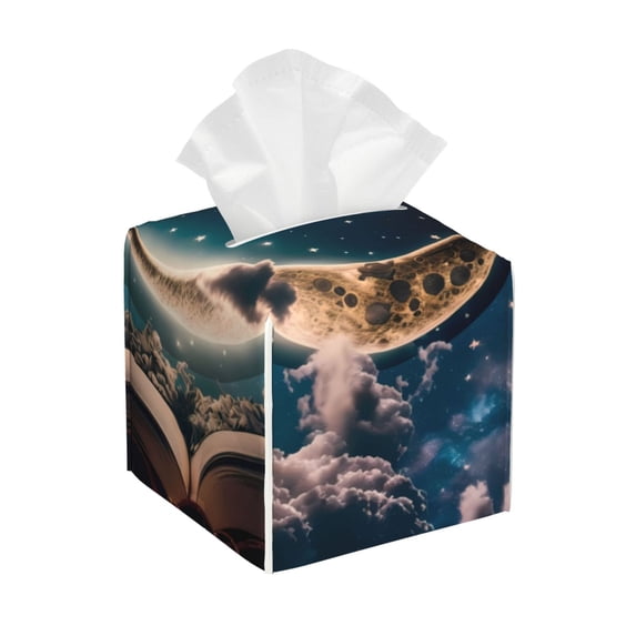 Rateoe Artistic Starry Sky Moon Book Pattern Tissue Box Cover, Modern ...