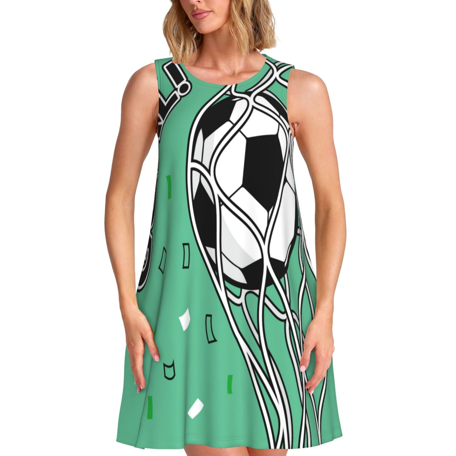 Rateoe BALL INSIDE THE NET GOAL Pattern Women’s Sleeveless Dress,Casual ...