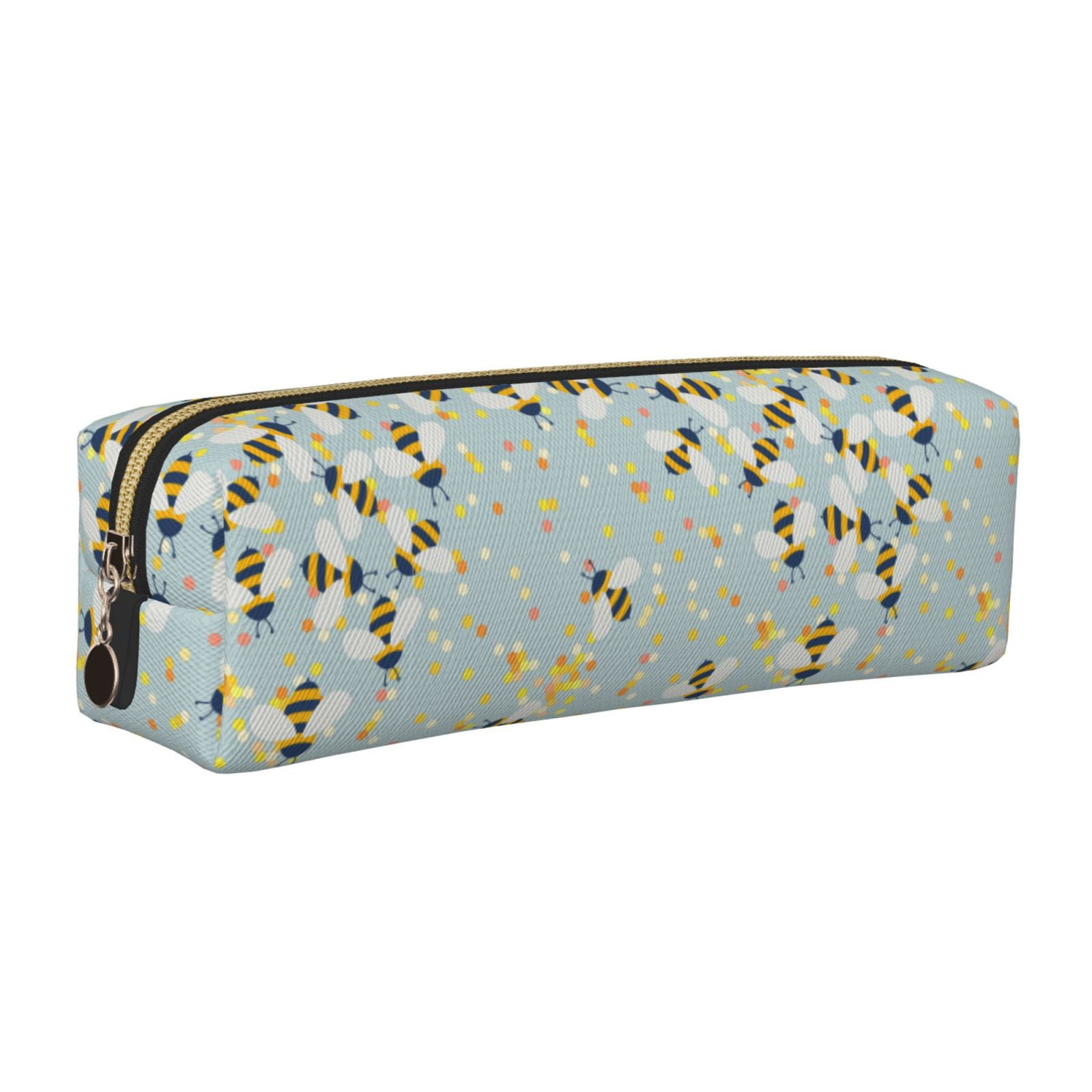 Rateoe Bees Print Leather Pencil Case with Smooth Zipper, Compact ...