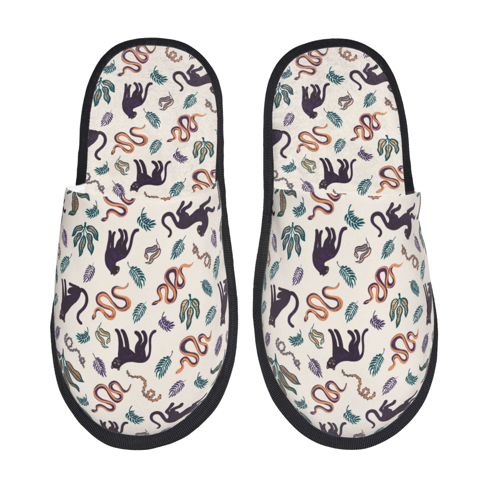 Rateoe Black Cat And Snake Pattern Fuzzy Slippers Fuzzy Soft House ...