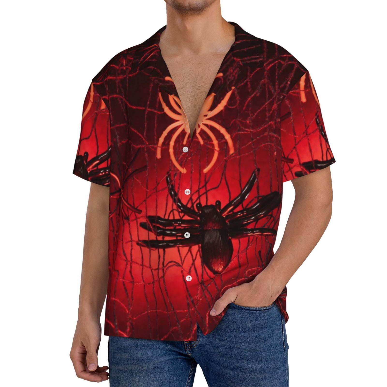 Rateoe Black Spider Web With Spiders Print Mens Front Pocket Hawaiian ...