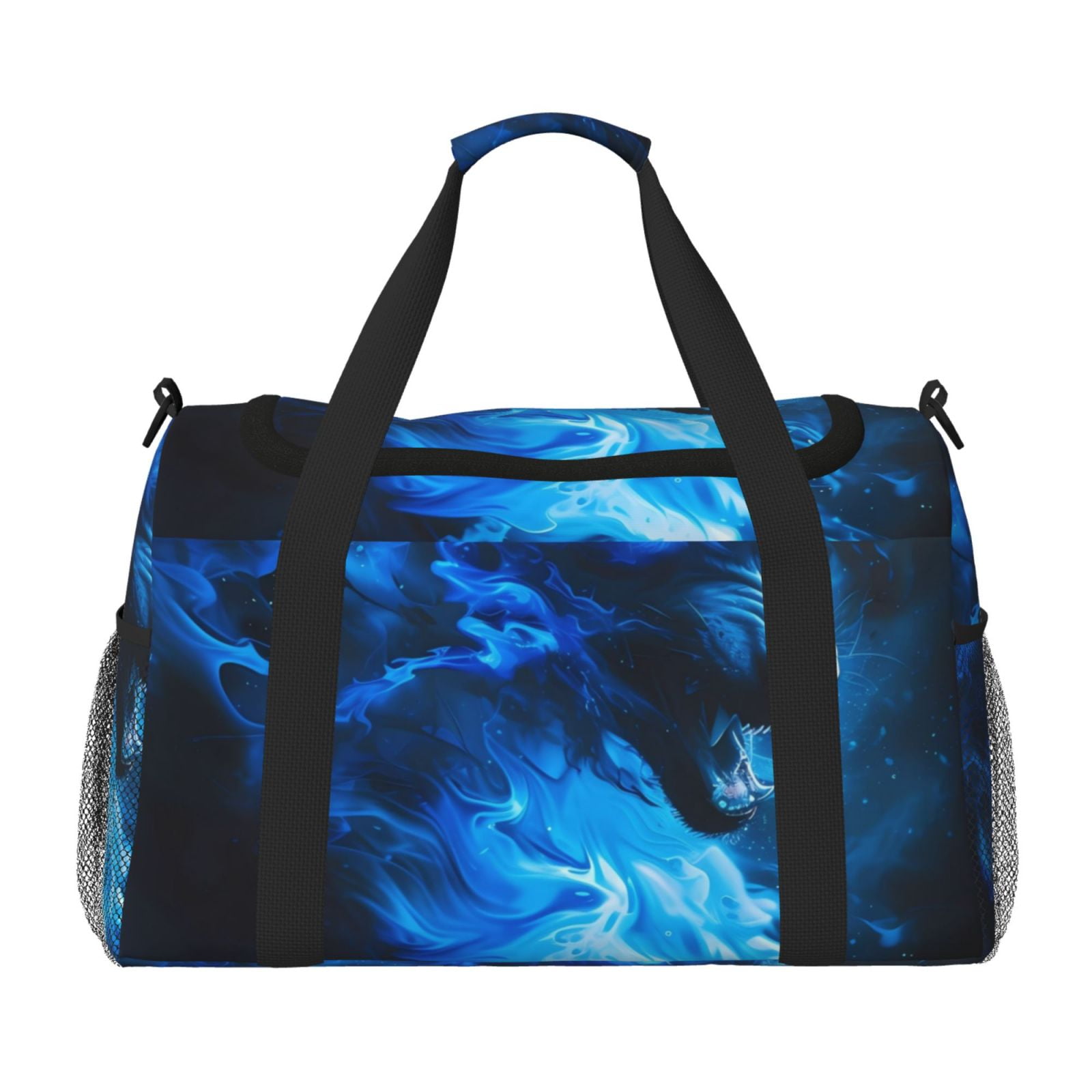 Rateoe Blue Fire Cool Wolf Pattern Gym Bag for Women, Duffle Bag for ...