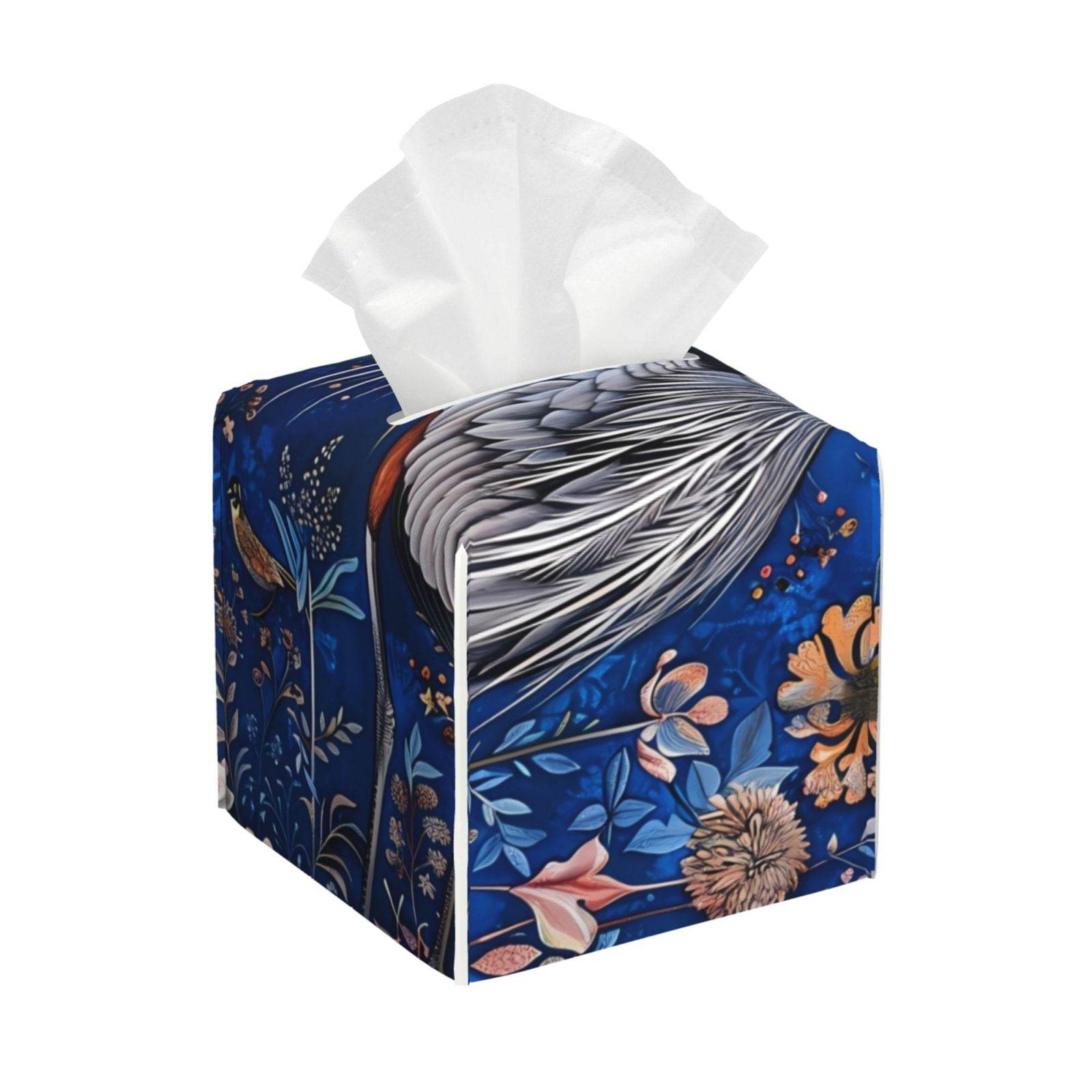 Rateoe Blue Heron Floral Garden Pattern Tissue Box Cover, Modern Square ...