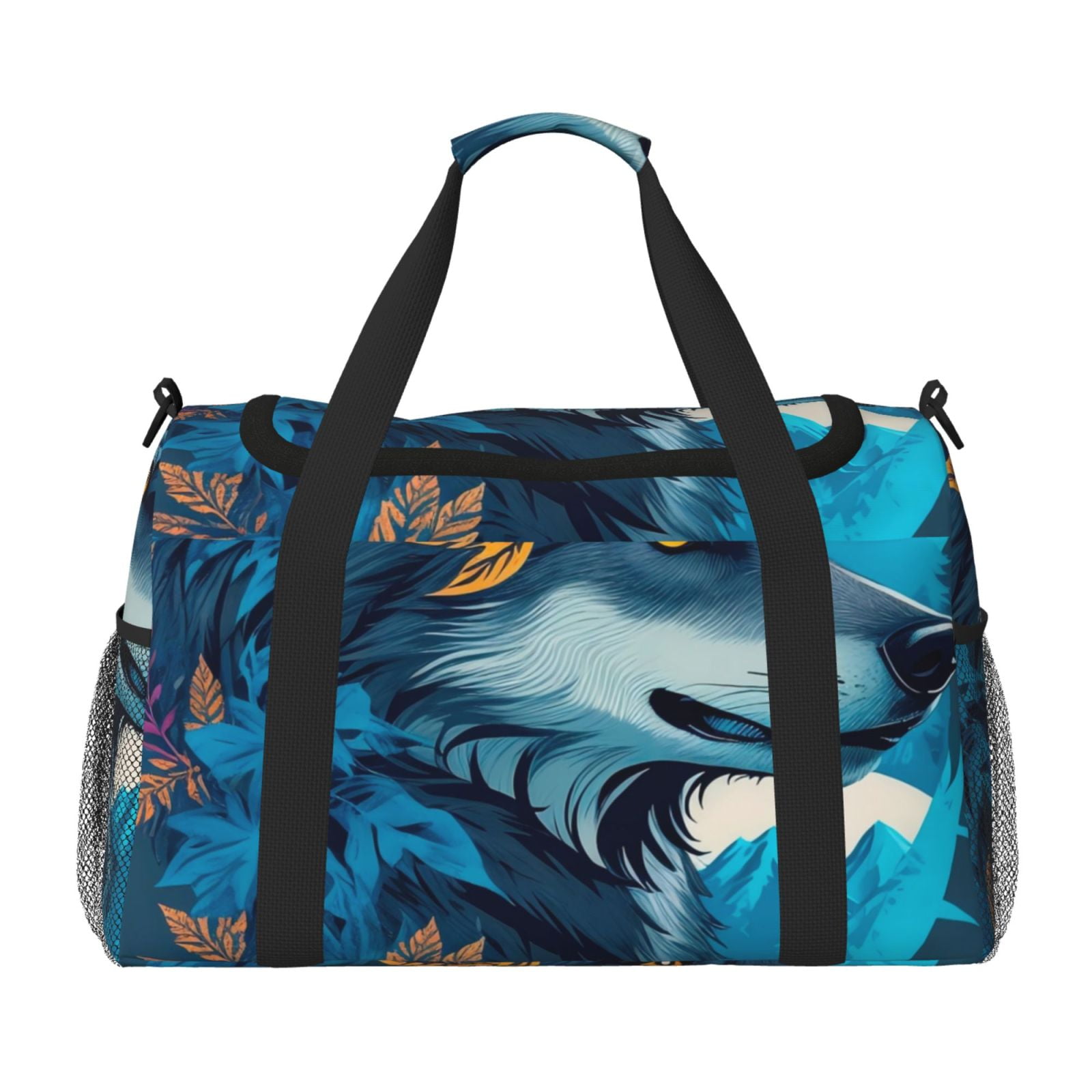 Rateoe Blue Iceberg Leaf Wolf Pattern Gym Bag for Women, Duffle Bag for ...