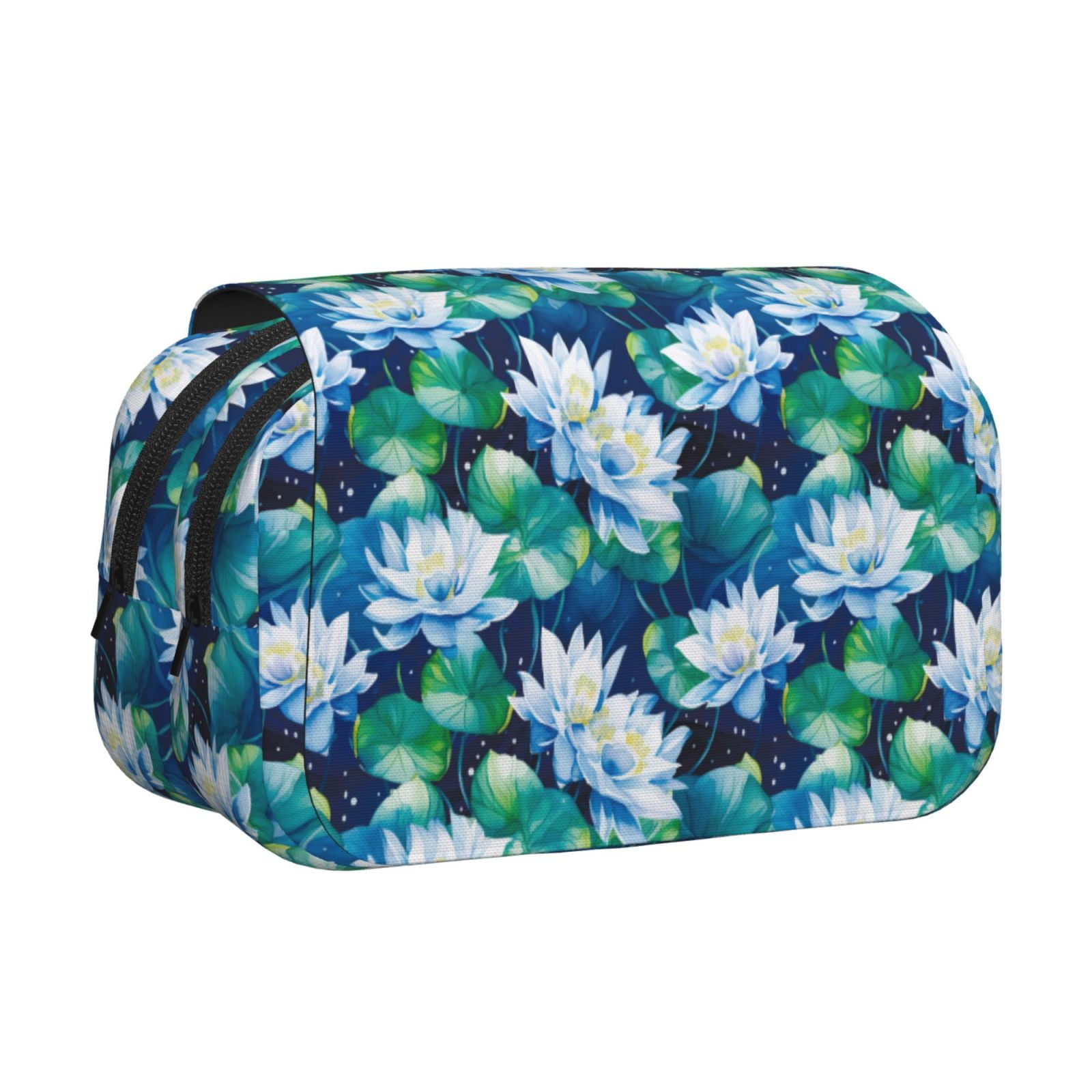 Rateoe Blue Lotus Flower Pattern Double Clamshell Pen Case, Storage ...