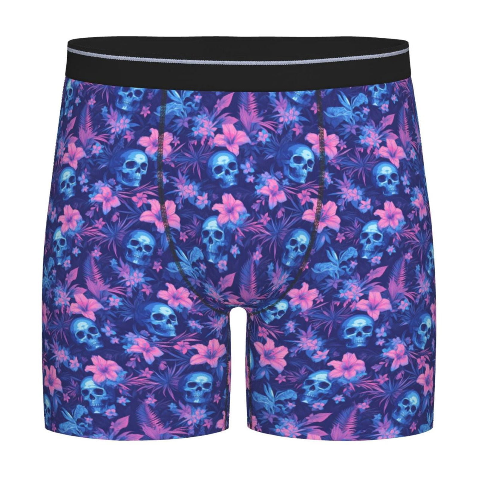 Rateoe Blue Skull Leaf Print Men’s Underwear Boxer Briefs Soft ...