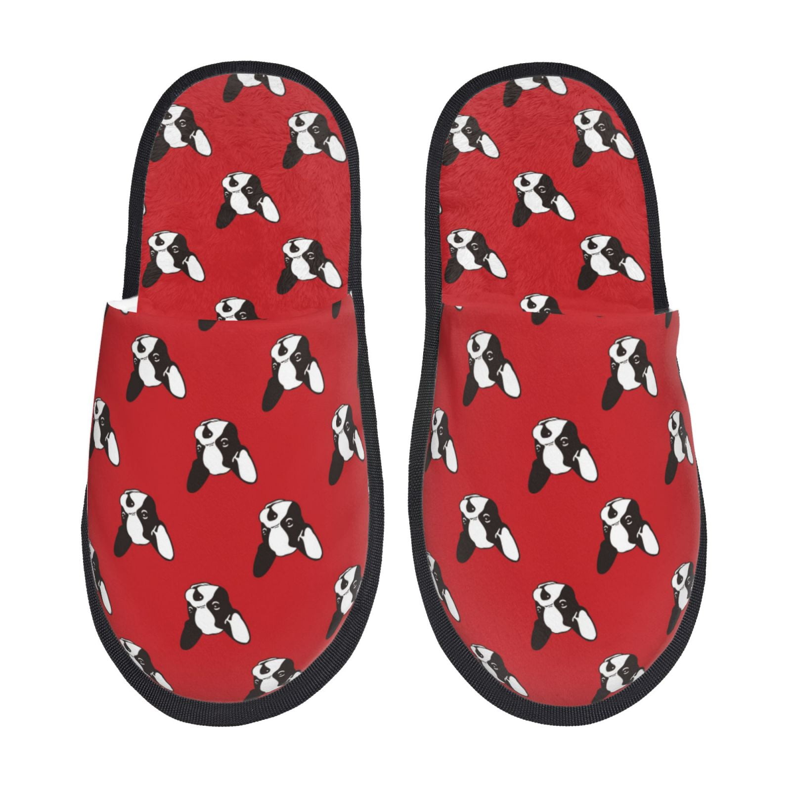 Rateoe Bulldog Red Pattern Fuzzy Slippers Fuzzy Soft House Slippers ...