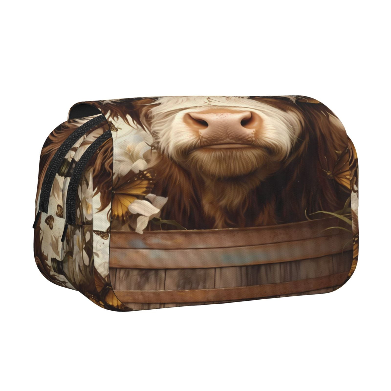 Rateoe Butterfly Cow Barrel Pattern Double Clamshell Pen Case, Storage ...