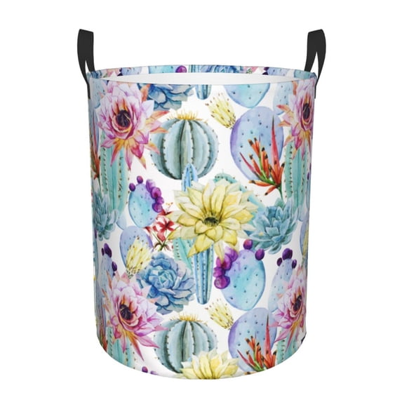 Rateoe Cactus1 Pattern Round Laundry Hamper Basket, Tall Hamper Basket ...