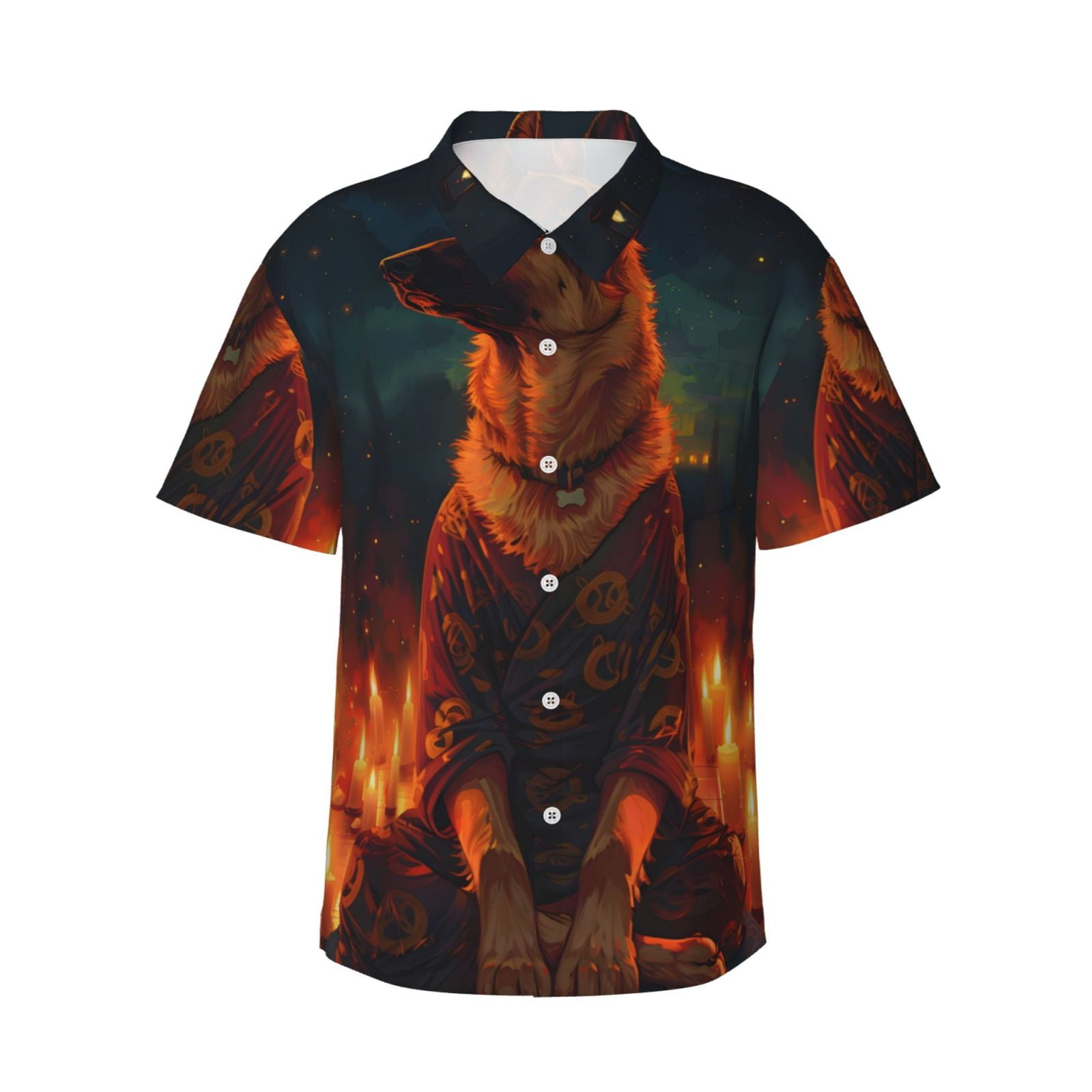 Rateoe Candle Shepherd Dog Pattern Men’s Hawaiian Shirt – Short Sleeve ...