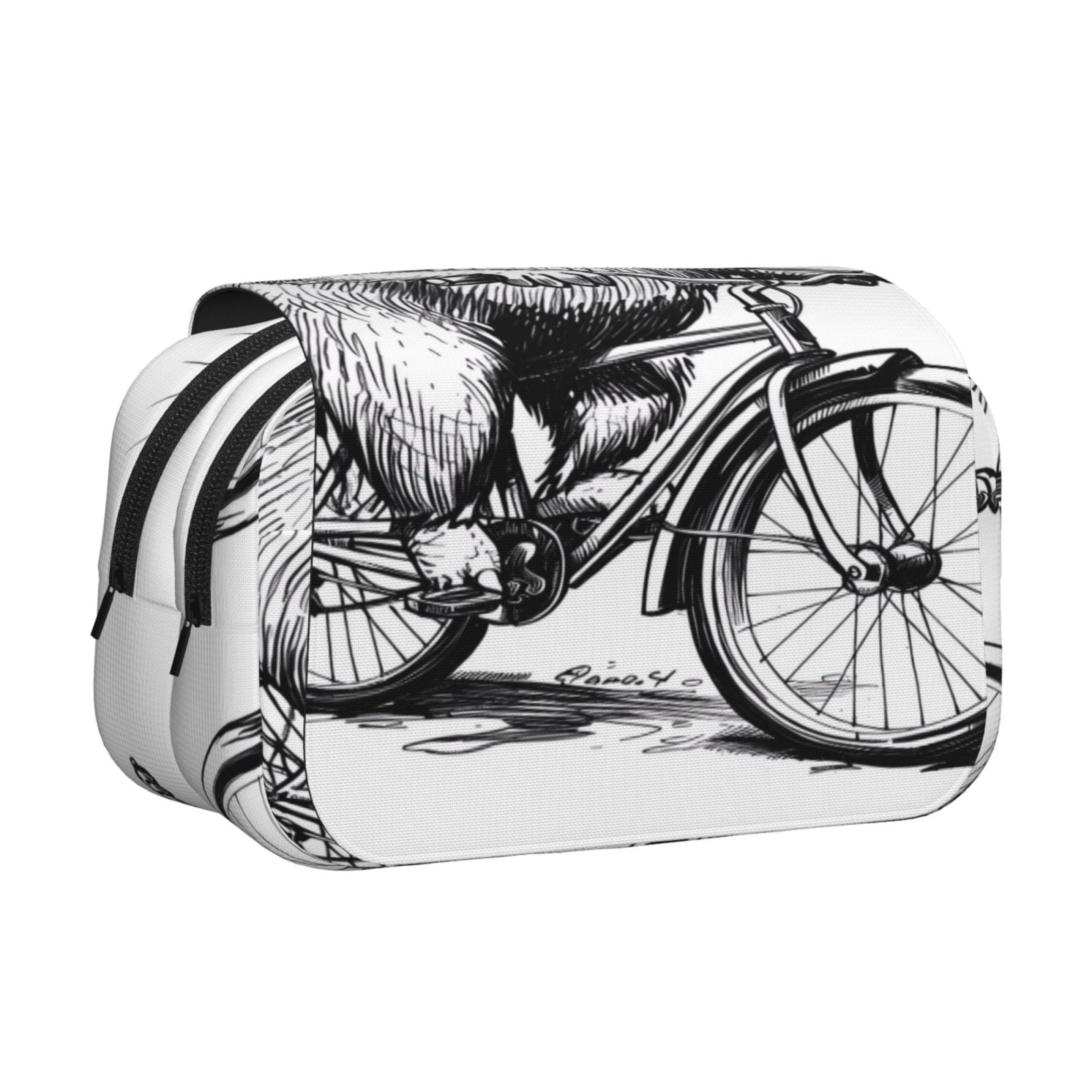 Rateoe Capybara Riding Bicycle Pattern Double Clamshell Pen Case ...
