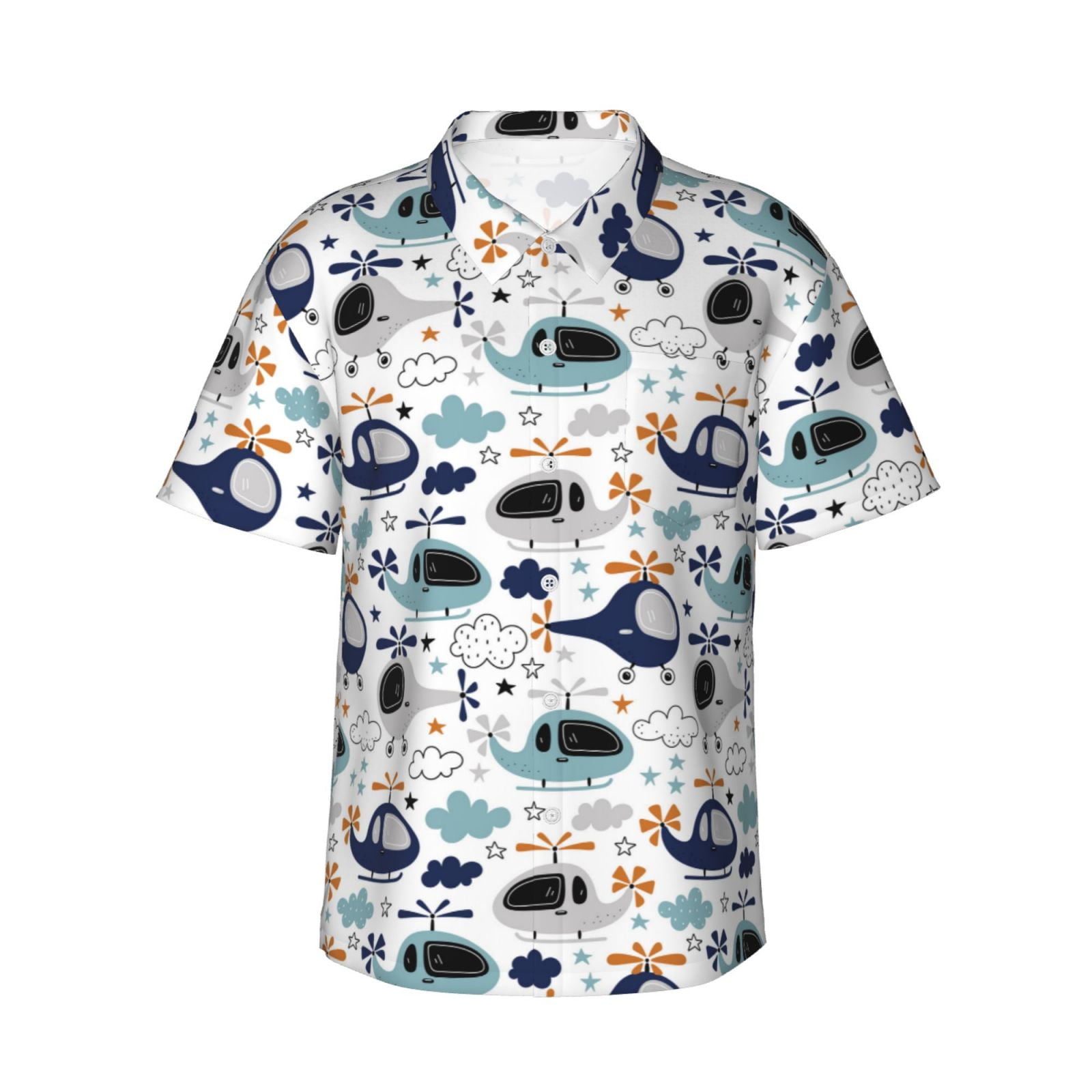 Rateoe Cartoon Helicopters Pattern Men’s Hawaiian Shirt – Short Sleeve ...