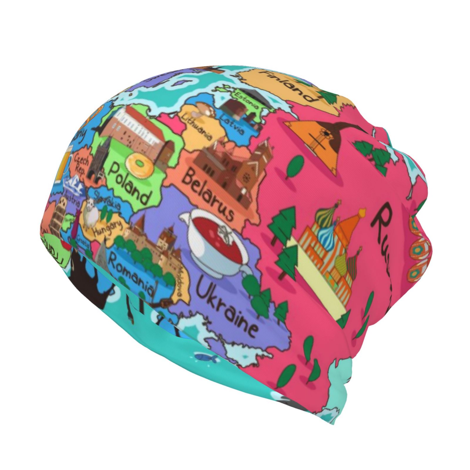 Rateoe Cartoon Map Of Europe Cotton Slouchy Beanie Hat for Men/Women ...