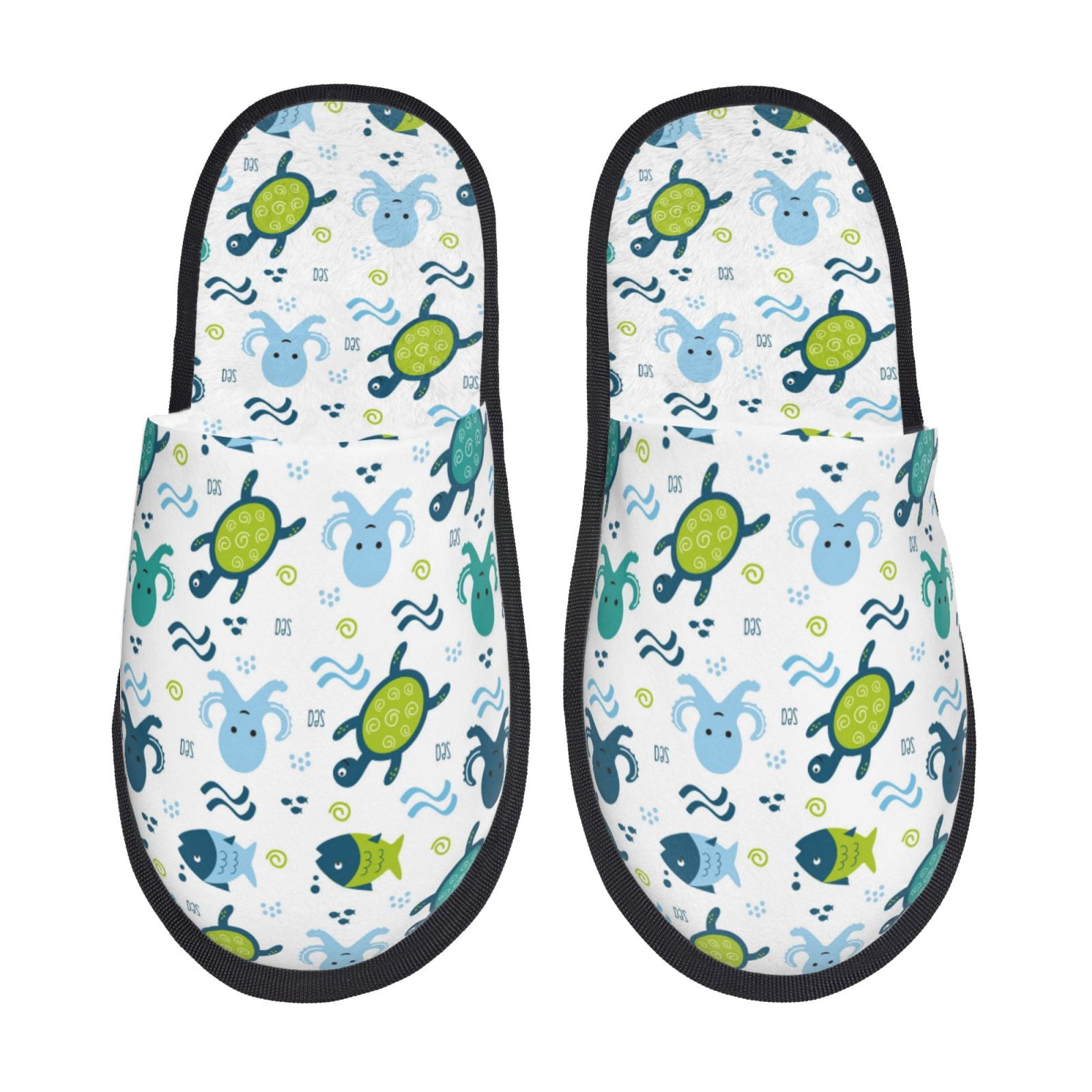 Rateoe Cartoon Sea Creatures Pattern Fuzzy Slippers Fuzzy Soft House ...