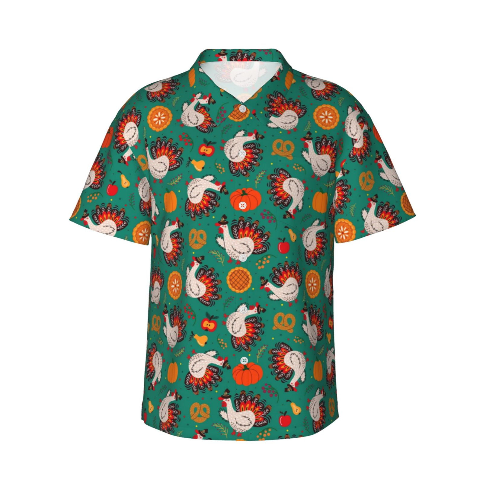 Rateoe Cartoon Turkey Pattern Men’s Hawaiian Shirt – Short Sleeve ...