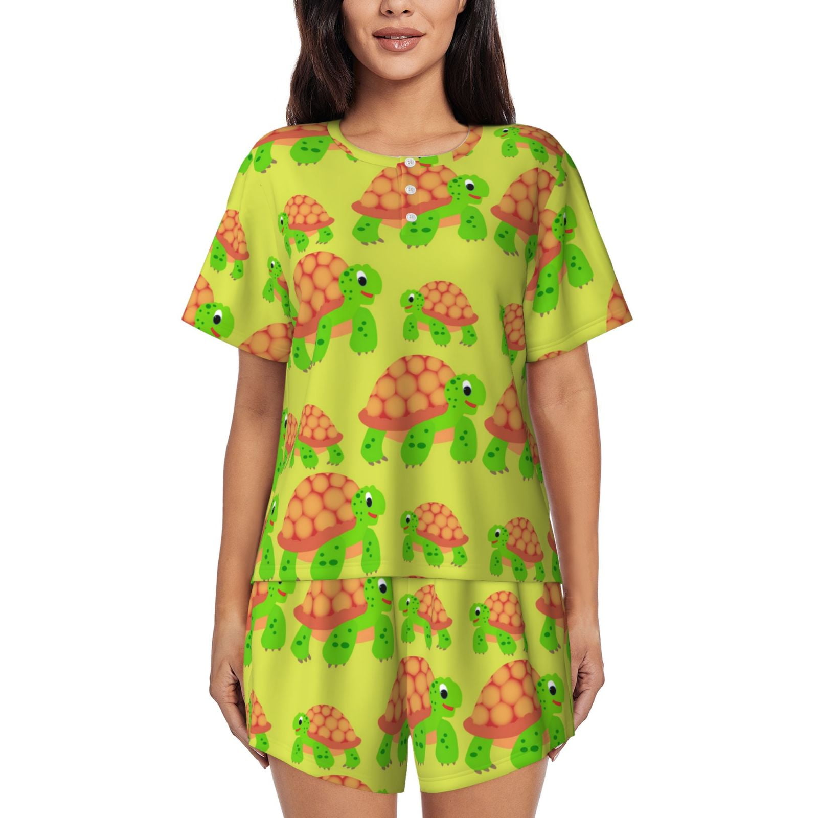 Rateoe Cartoon Turtles 1 Pattern Women's Short-Sleeved Pajama Set - 2 ...
