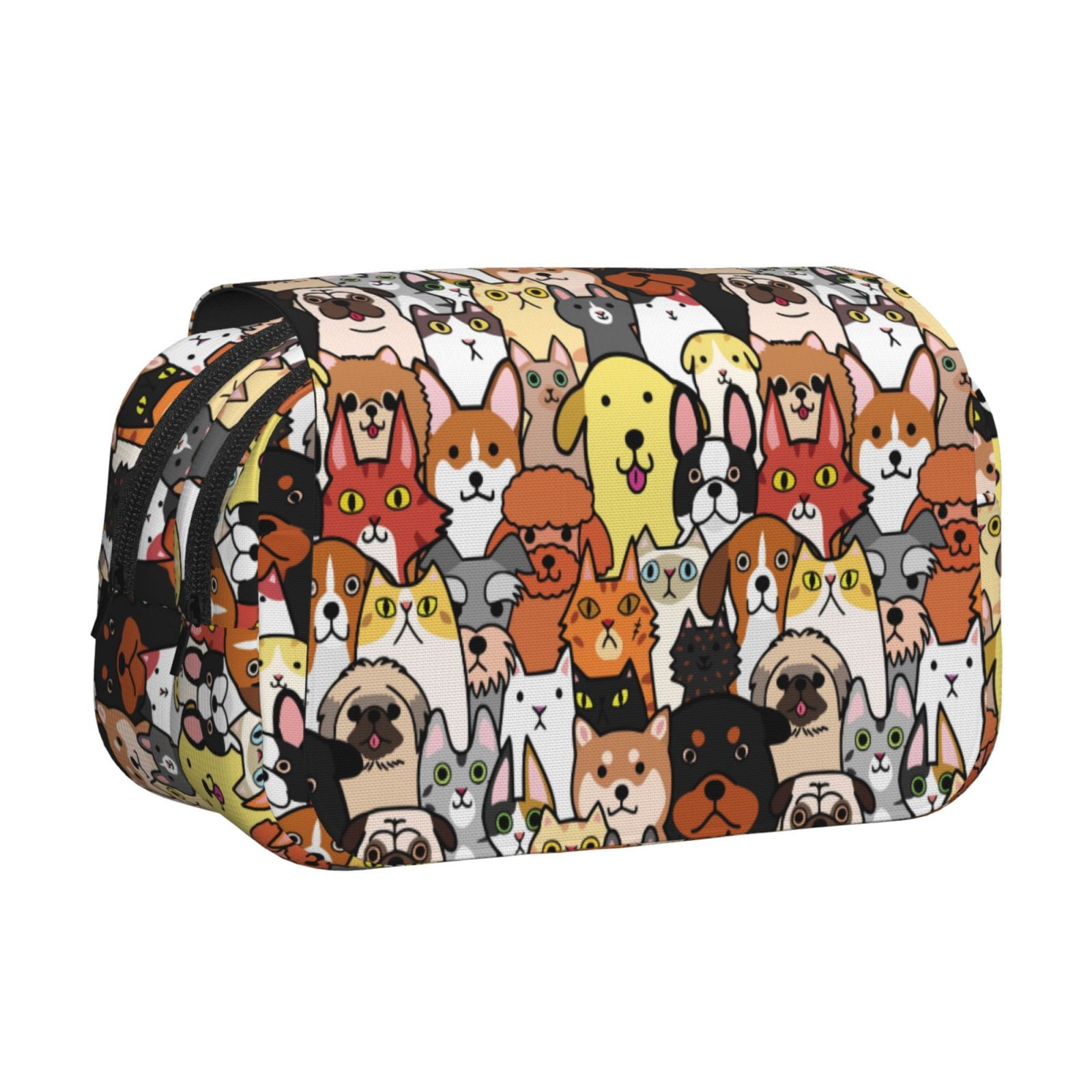 Rateoe Cats & Dogs Group Pattern Double Clamshell Pen Case, Storage ...