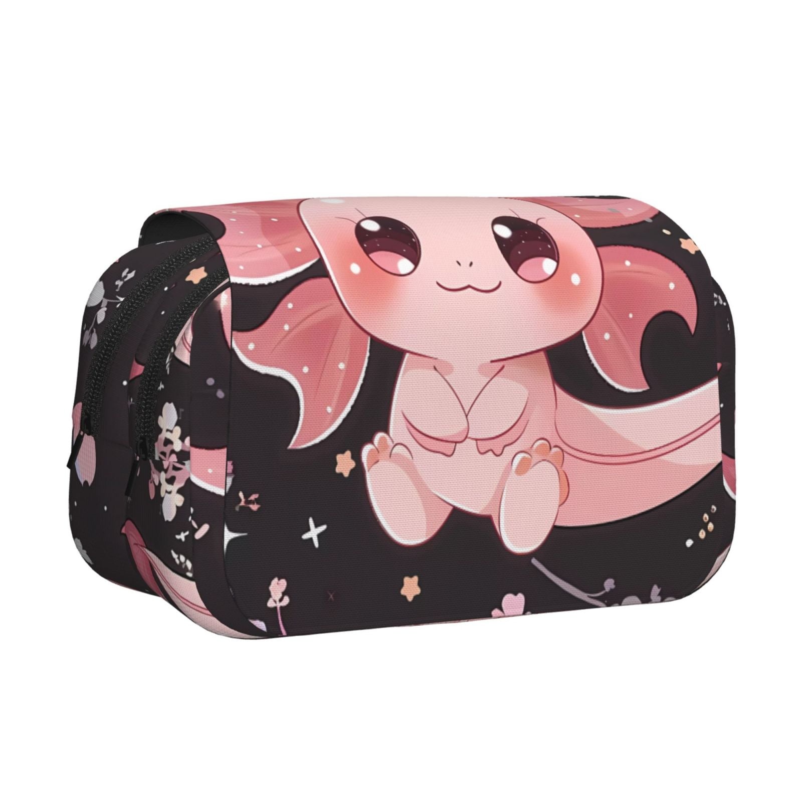 Rateoe Chibi Axolotl Sakura Fantasy Pattern Double Clamshell Pen Case ...