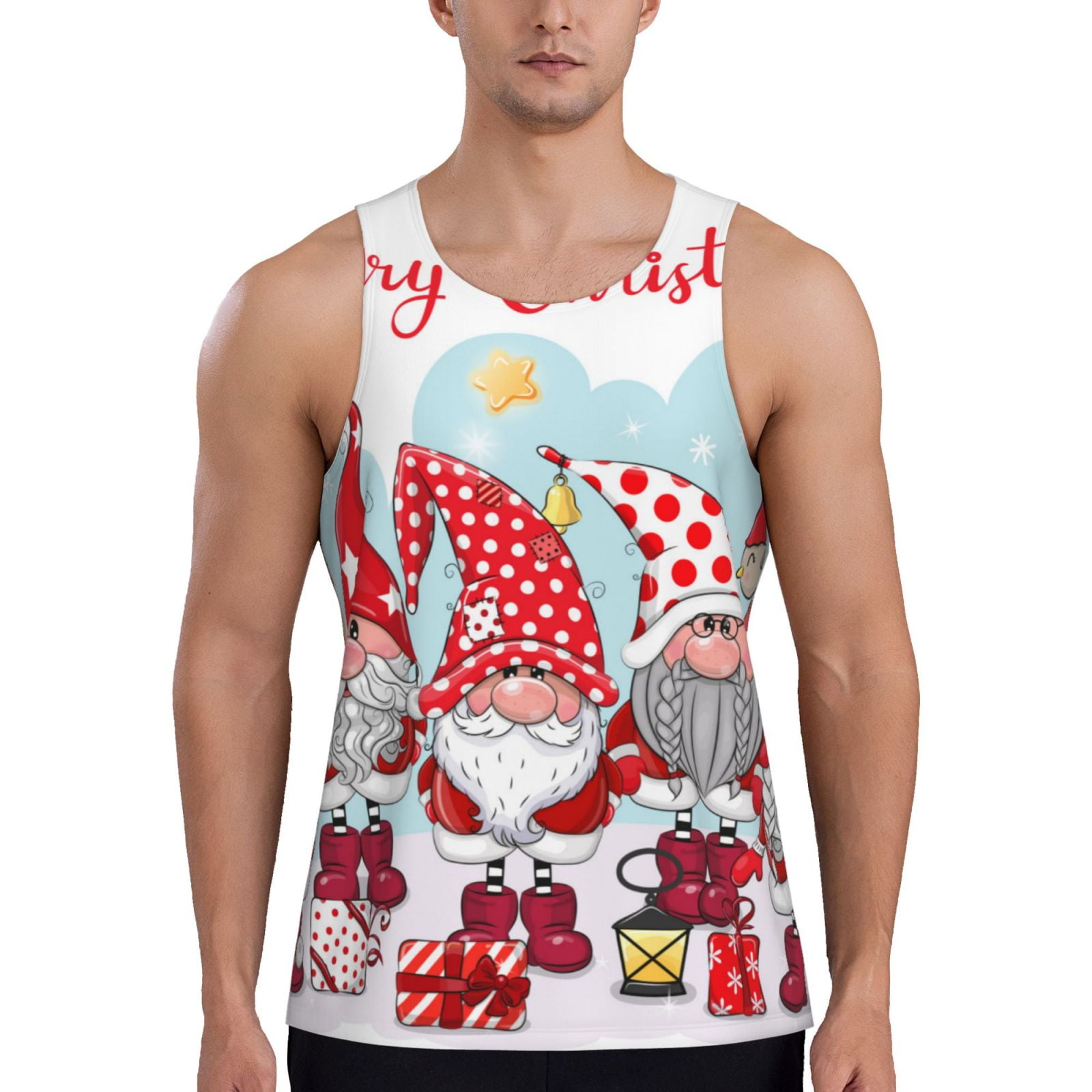 Rateoe Christmas Pattern Sleeveless Gym Shirt Muscle Tee Breathable ...