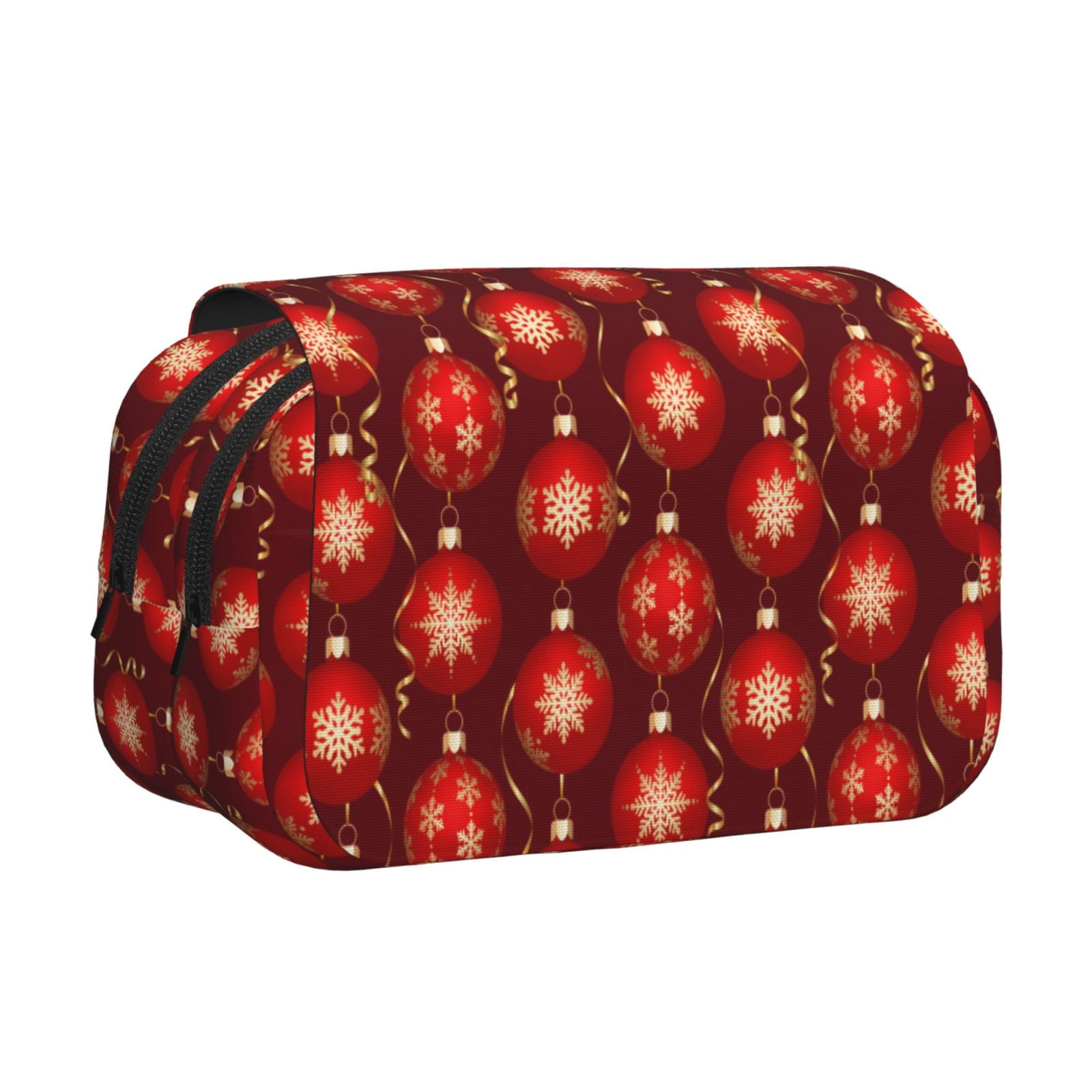 Rateoe Christmas Red Balls Pattern Double Clamshell Pen Case, Storage ...