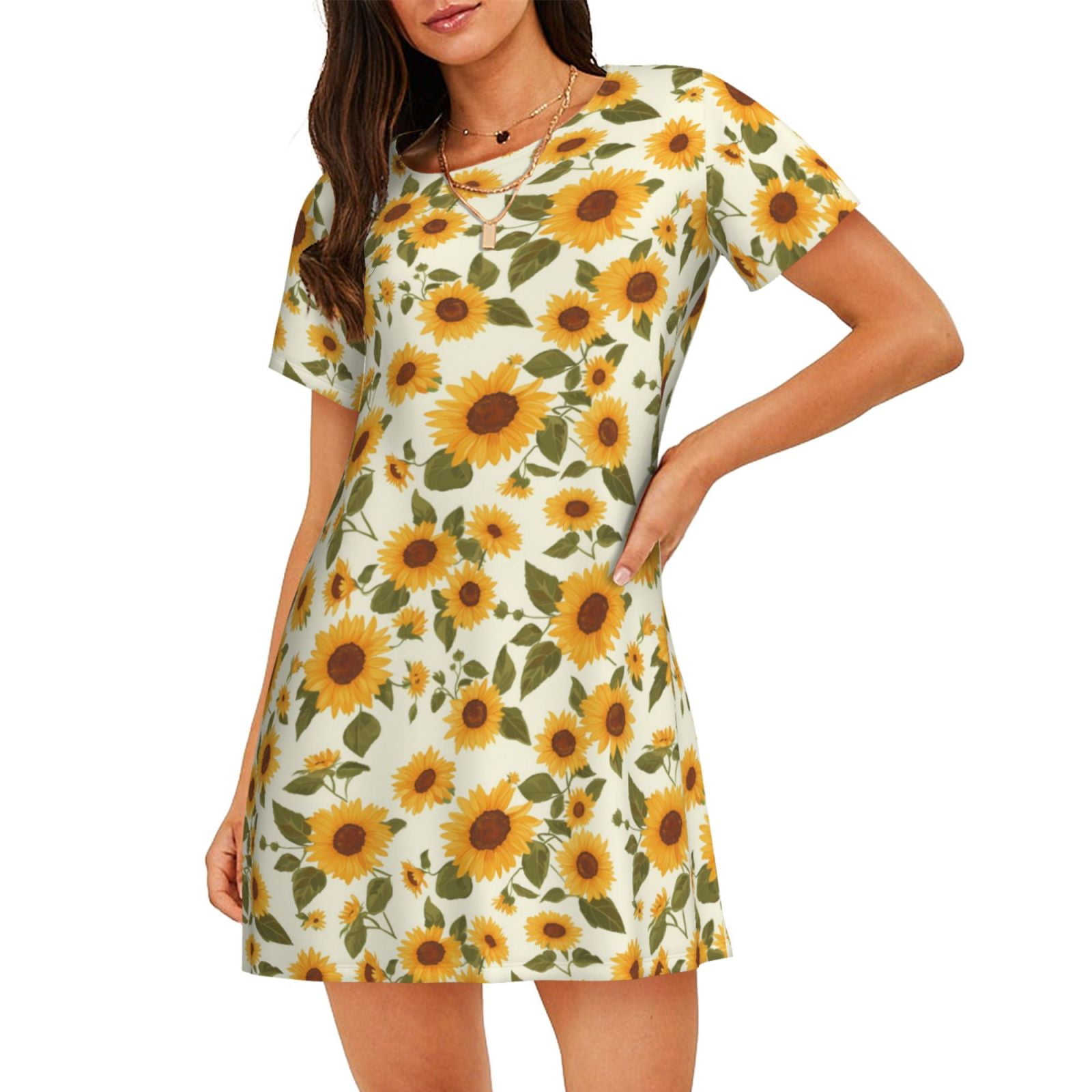 Rateoe Classical Cute Sunflower Print Women’s Nightdress – Cozy Cotton ...