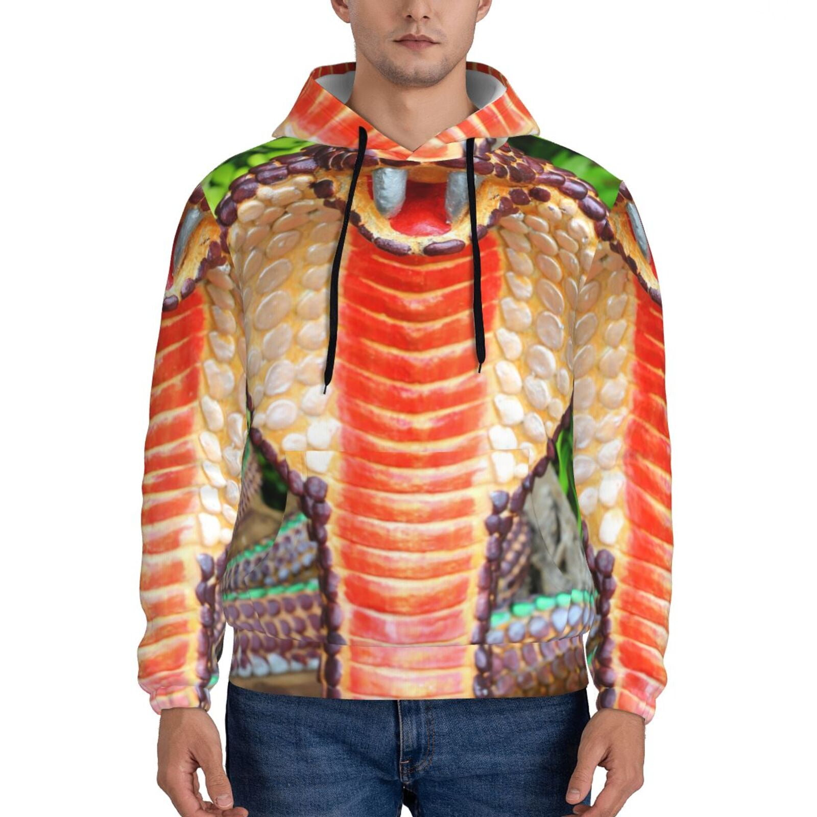 Rateoe Cobra Snake Pattern Mens Hoodie, Pullover Hooded Sweatshirt ...