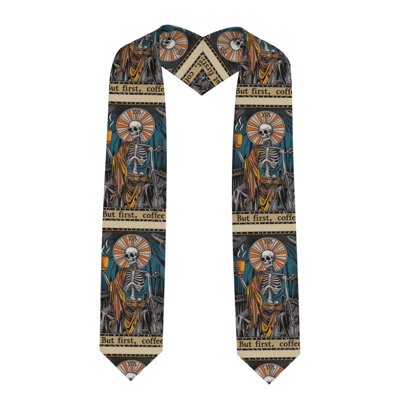Rateoe Coffee-Drinking Skull Pattern Graduation Shawl Stole – Elegant ...