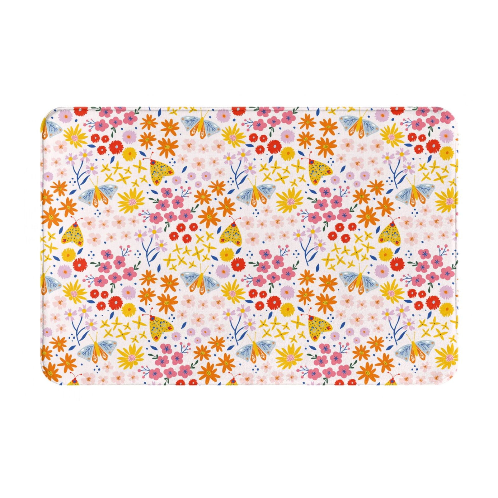 Rateoe Colorful Floral Pattern Flannel Door Mat Indoor Outdoor Entrance ...