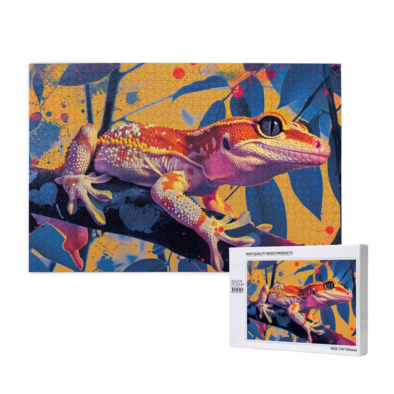 Rateoe Colorful Gecko Jungle Art Pattern Wooden Picture Puzzle ,1000 ...