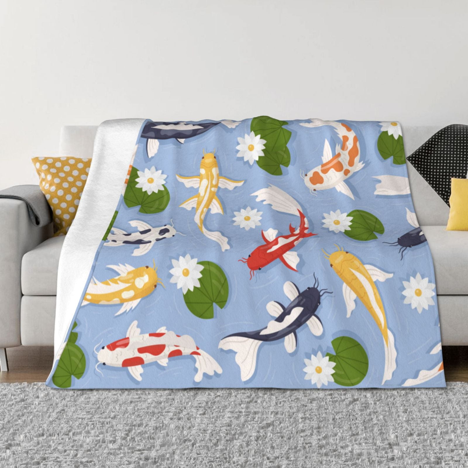 Rateoe Colorful Koi Fish Pattern Flannel Throw Blanket, Ultra-soft ...