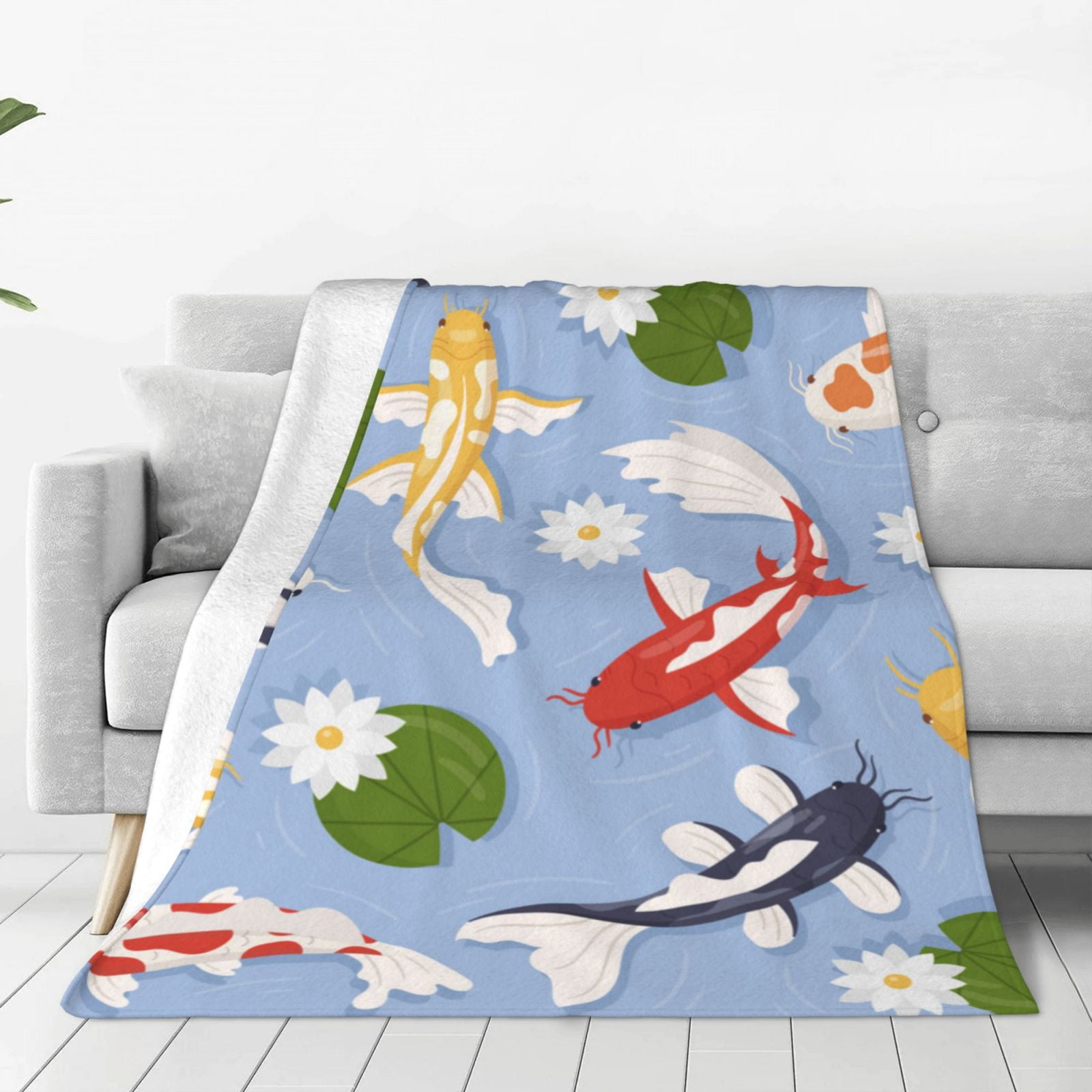 Rateoe Colorful Koi Fish Print Fuzzy Fleece Throw Blanket Extra Large ...