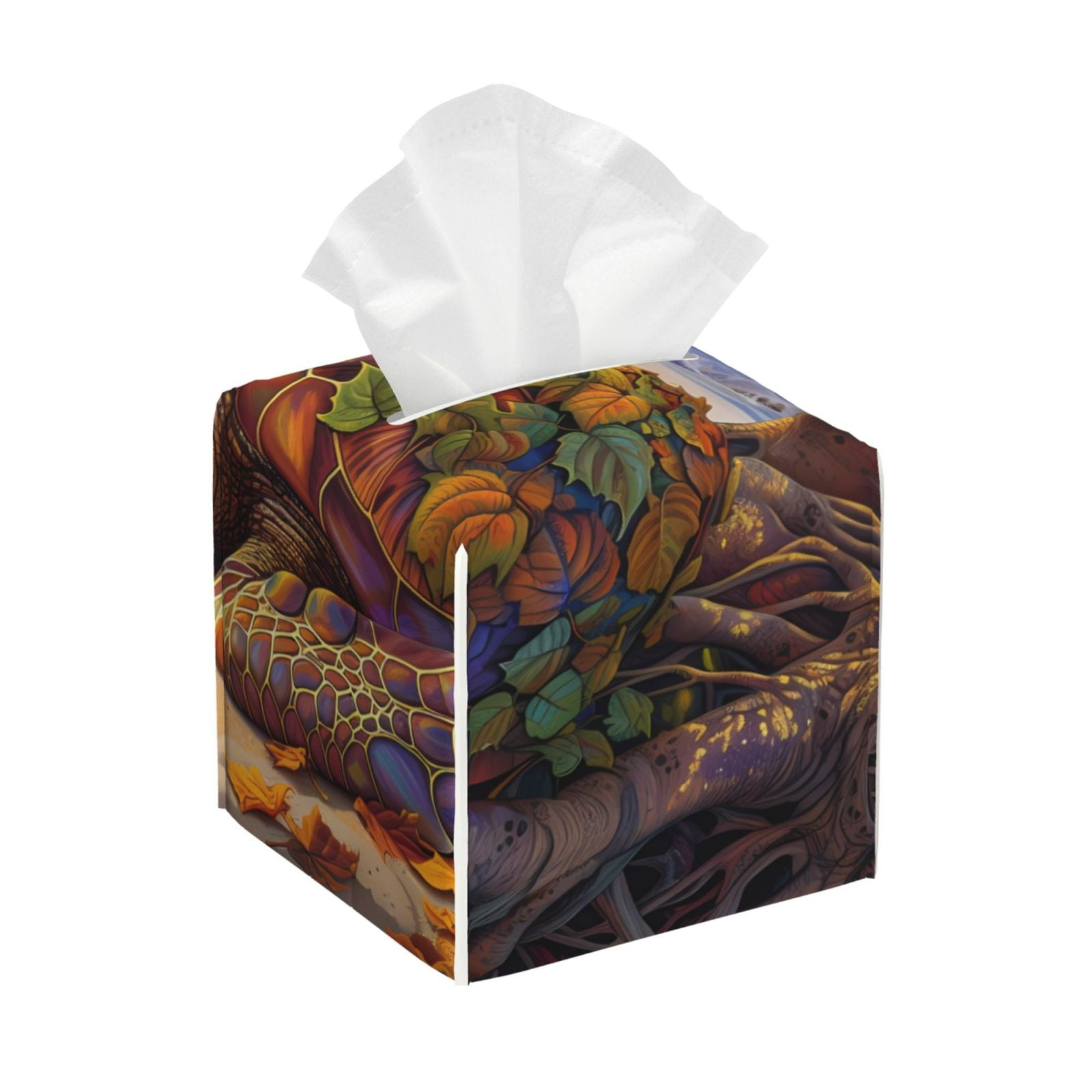 Rateoe Colorful Maple Leaf Beach Turtle Pattern Tissue Box Cover ...