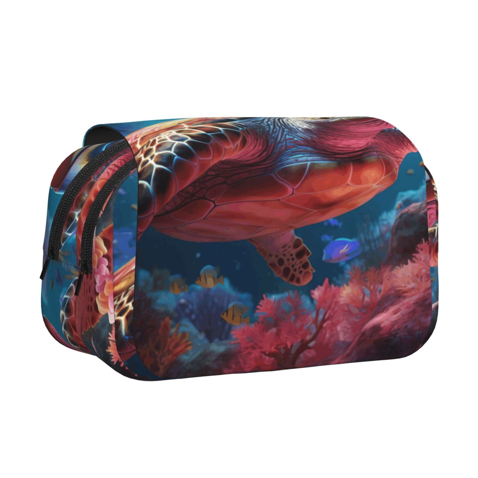 Rateoe Colorful Ocean Sea Turtle Pattern Double Clamshell Pen Case ...