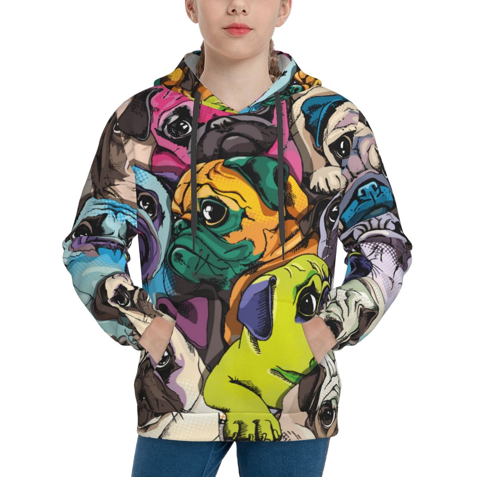 Rateoe Colorful Pug Pattern Boys Hoodie, Youth Pullover Hooded ...