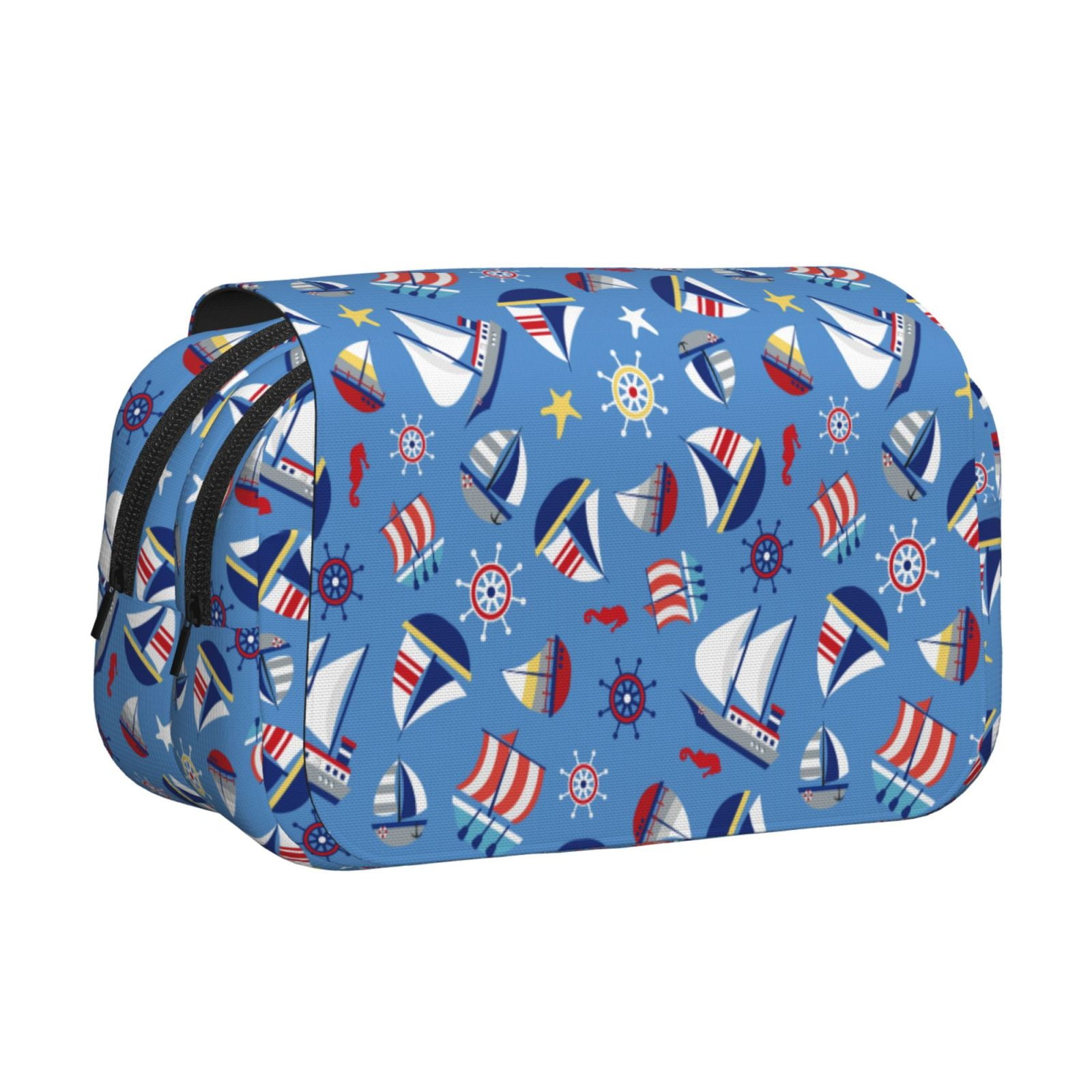 Rateoe Colorful Sailing Ship Pattern Double Clamshell Pen Case, Storage ...