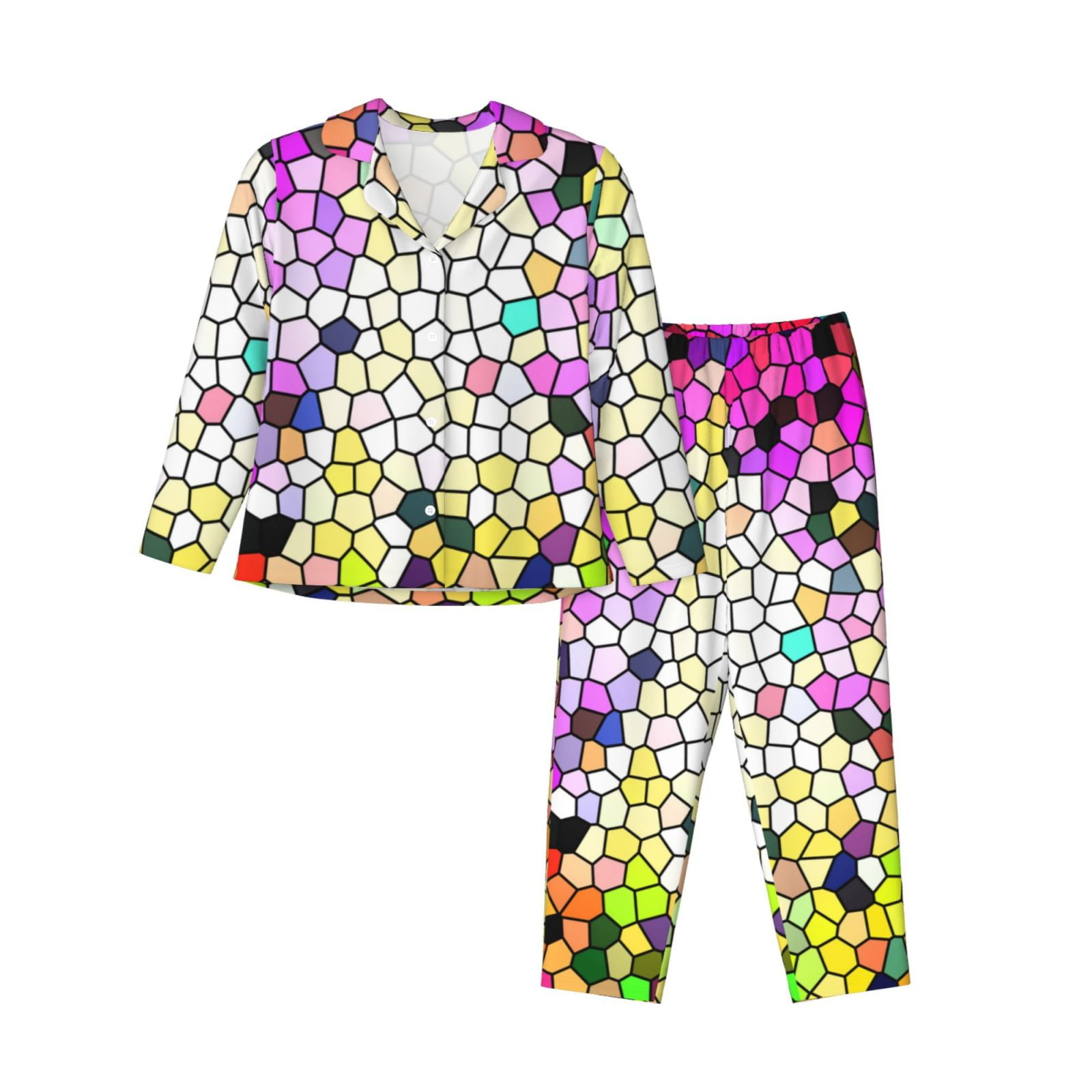 Rateoe Colorful Tie Dye Stained Glass 3 Pattern Womens Pajamas Set Long ...