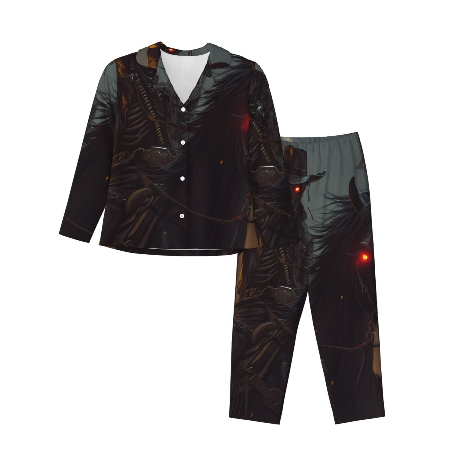 Rateoe Cool Skull Western Cowboy Pattern Womens Pajamas Set Long Sleeve ...