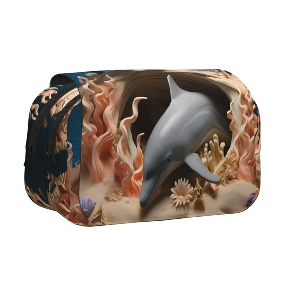 Rateoe Coral Fish Dolphin Pattern Double Clamshell Pen Case, Storage ...