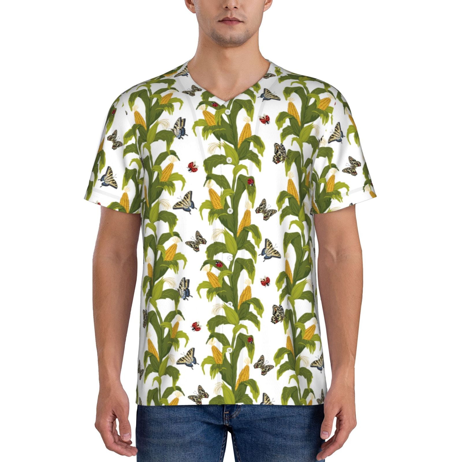 Rateoe Corn And Butterflies Pattern Men’s Baseball Short Sleeve Polo ...