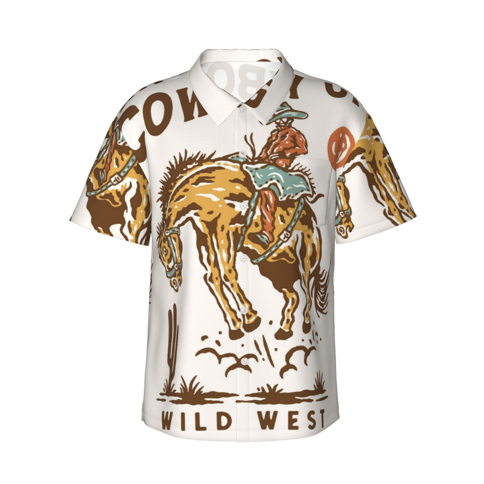 Rateoe Cowboy Up Vintage Wild West Pattern Men’s Hawaiian Shirt – Short ...